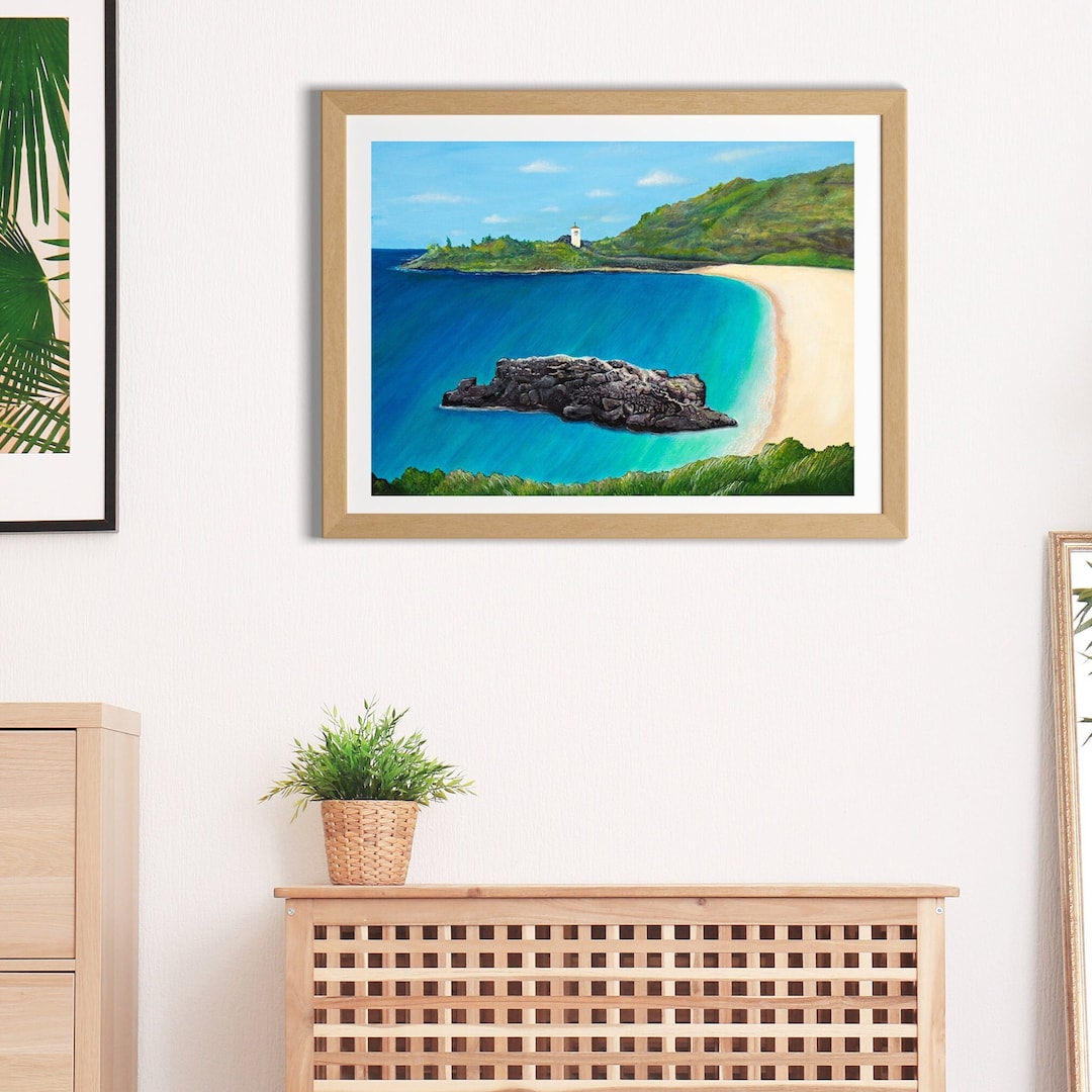 Oahu Hawaii Wall Art Print, Waimea Bay Hawaii Art Painting, Hawaii ...