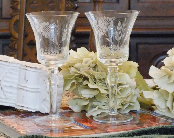 Vintage Etched Crystal Stemware (pair) - Sunflower and Wheat Pattern ...