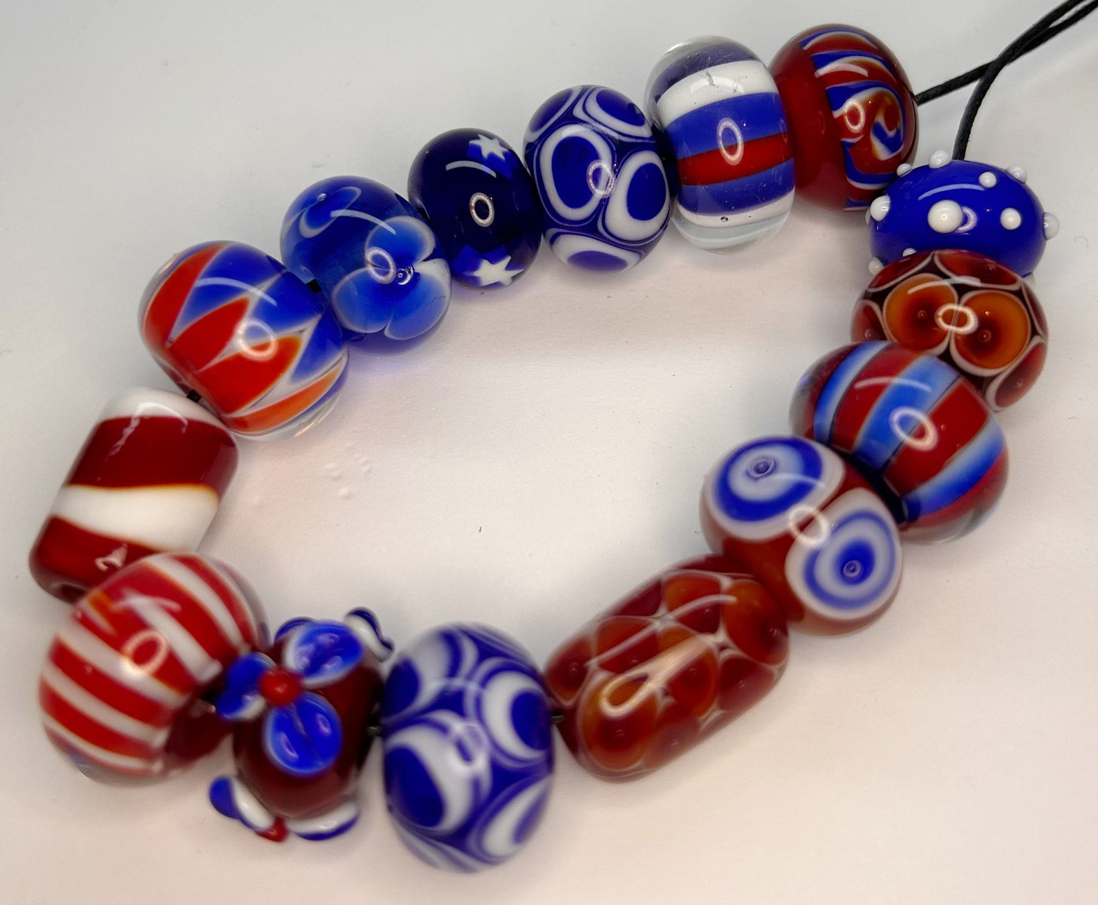 Handmade Red, White and Blue Lamp Work Glass Beads - Etsy