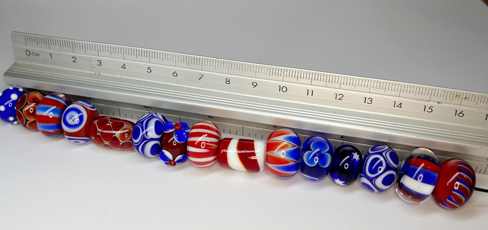 Handmade Red, White and Blue Lamp Work Glass Beads - Etsy