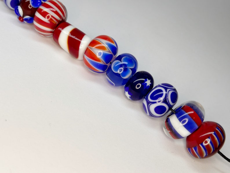 Handmade Red, White and Blue Lamp Work Glass Beads - Etsy