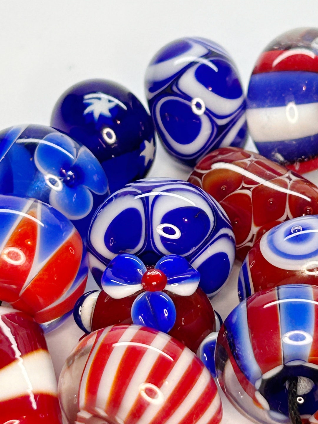 Handmade Red, White and Blue Lamp Work Glass Beads - Etsy