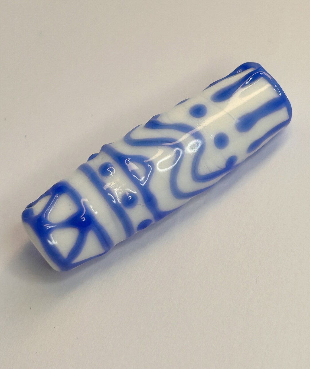 Handmade White and Blue Lamp Work Glass Focal Bead - Etsy