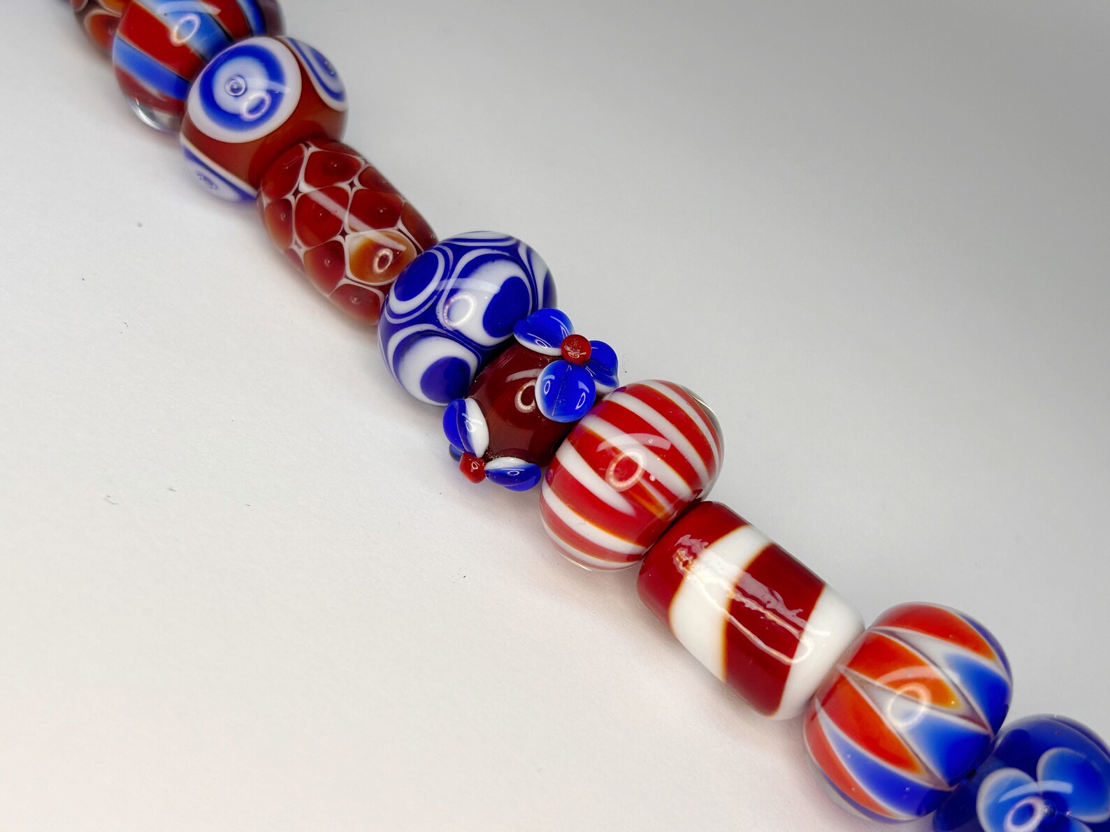 Handmade Red, White and Blue Lamp Work Glass Beads - Etsy