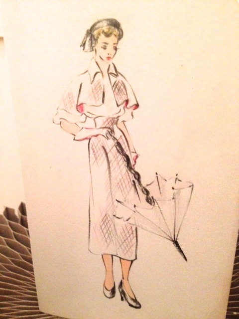 Original 1950's Fashion Drawings - Etsy