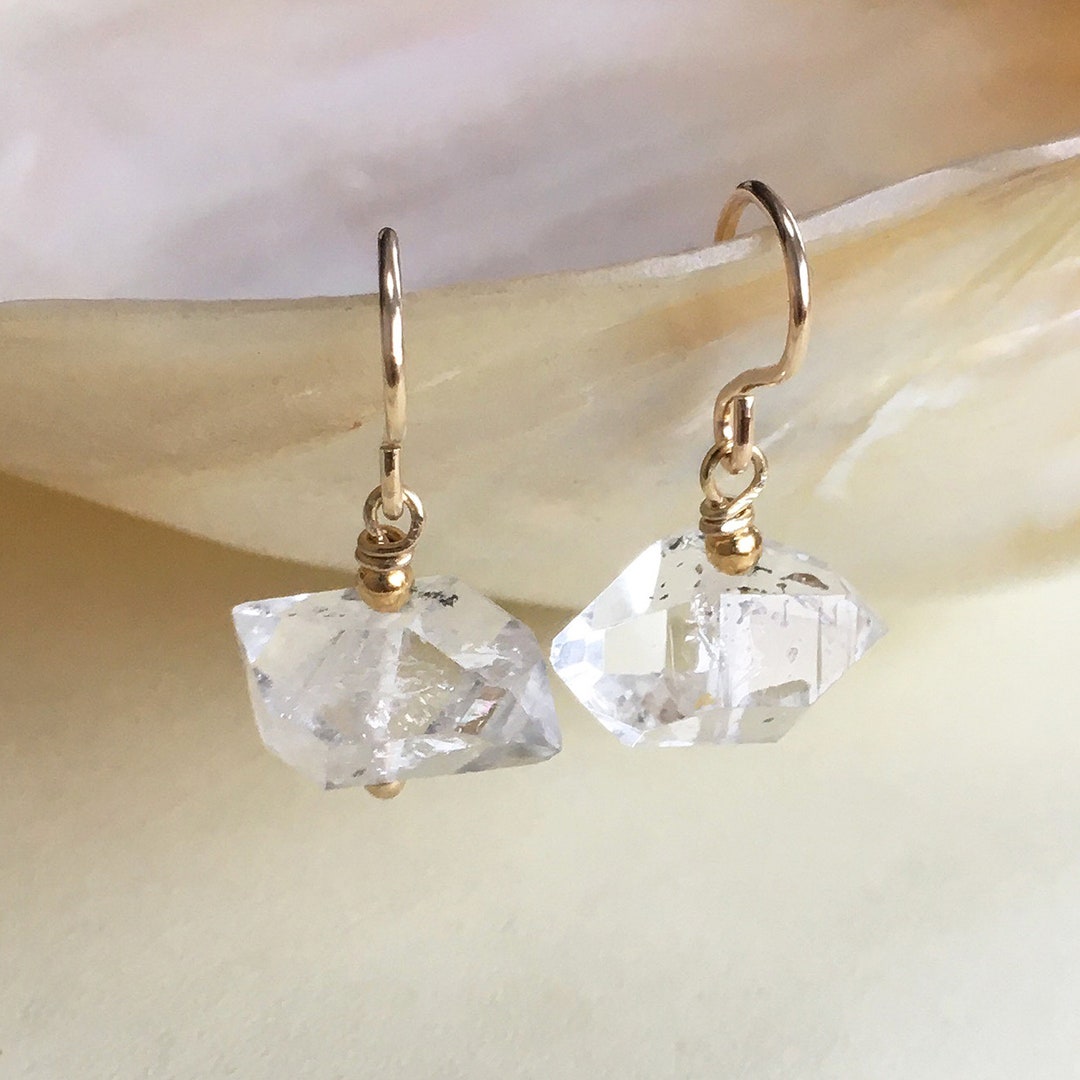Herkimer Diamond Earrings, Large Quartz Crystal, Gold Silver Rose ...