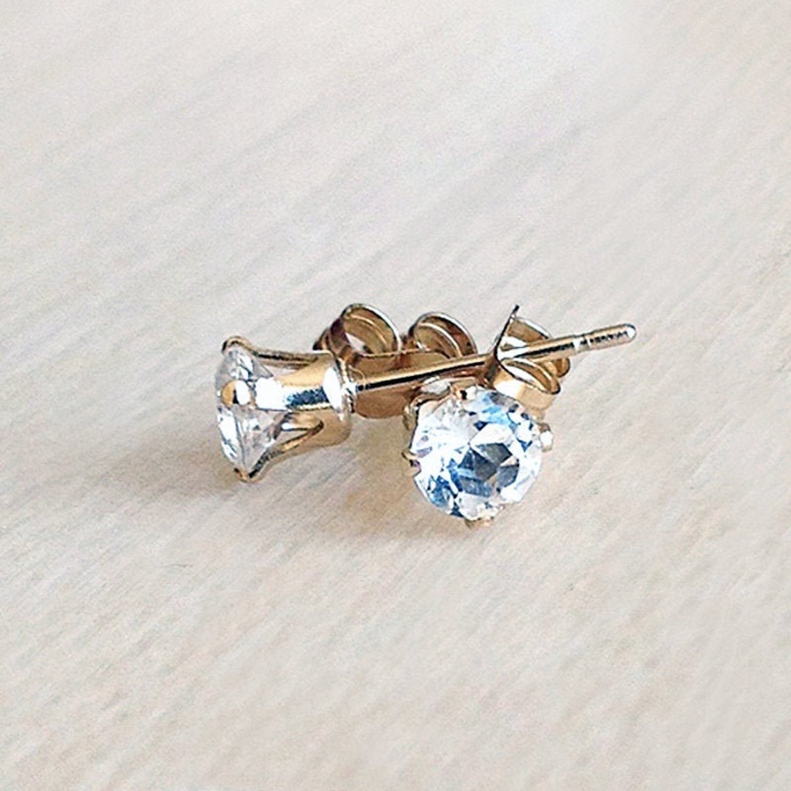 AAA White Topaz Stud Earrings Clear Topaz Earrings in 14k - Etsy