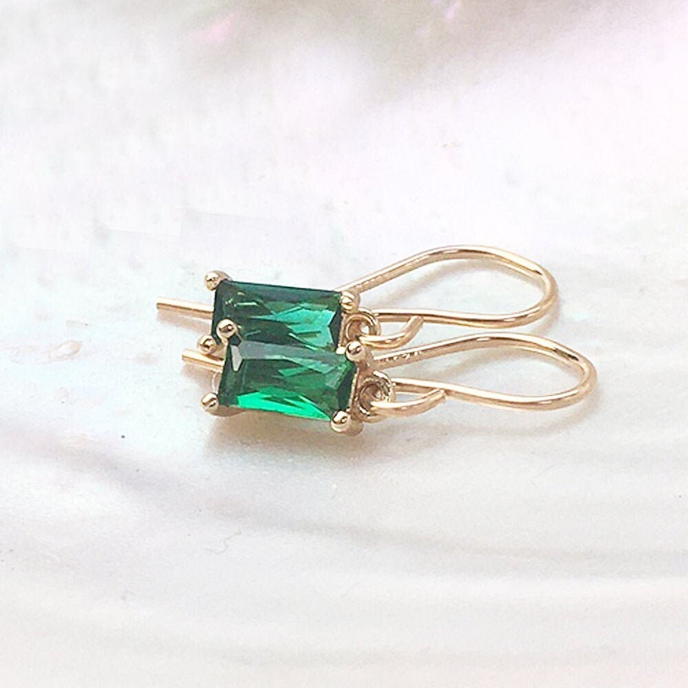 Emerald Green Earrings 14k Gold Fill Hooks Small Green Jewel | Etsy