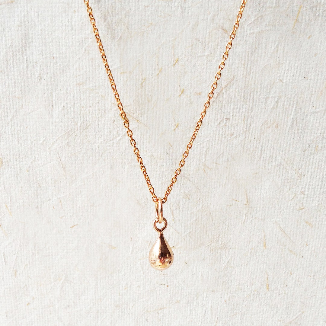 Dainty Rose Gold Necklace, TINY Rose Gold Teardrop Necklace, Small Pink ...