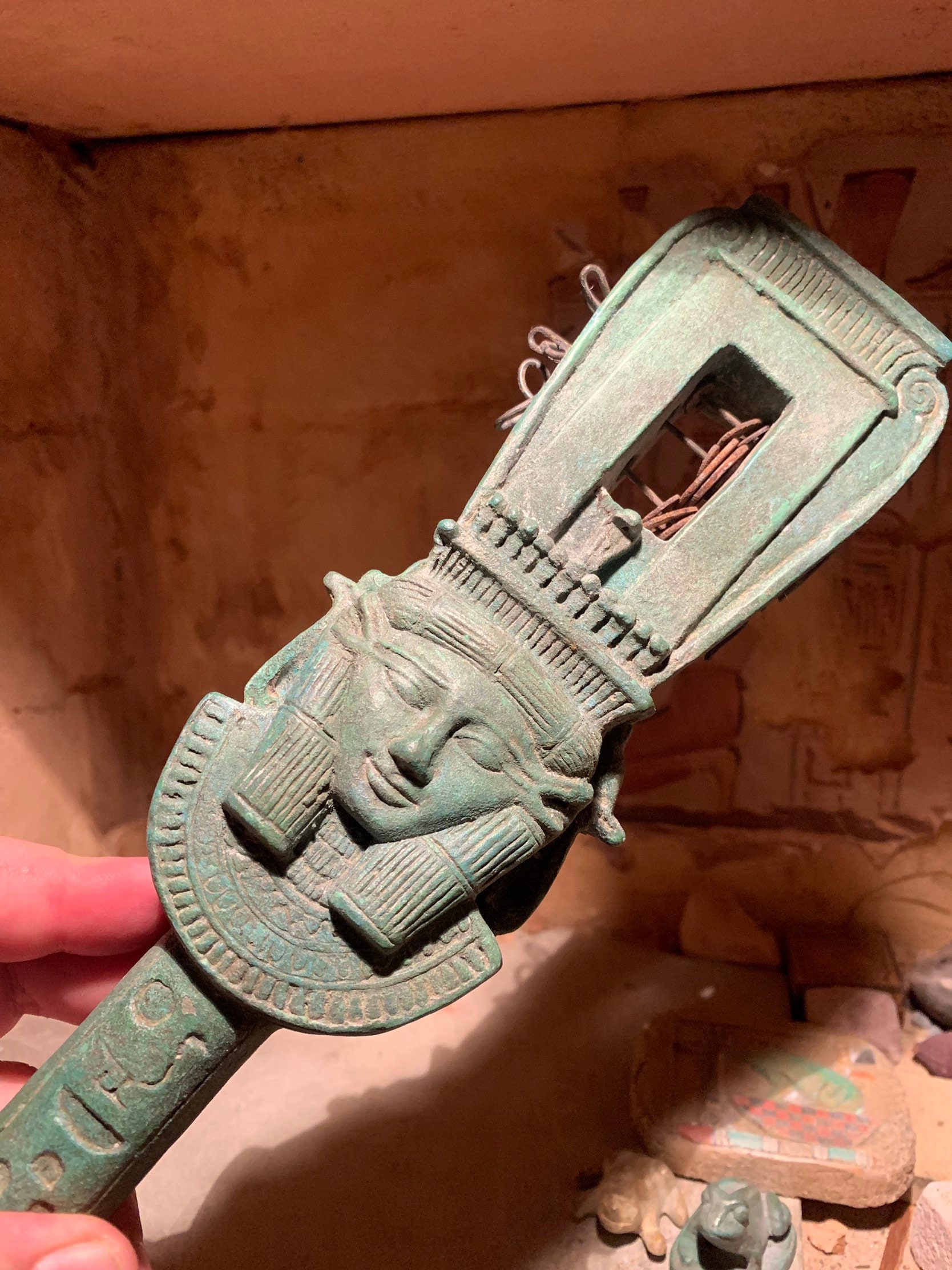 Egyptian temple rattle of Hathor the goddess of love, motherhood and music