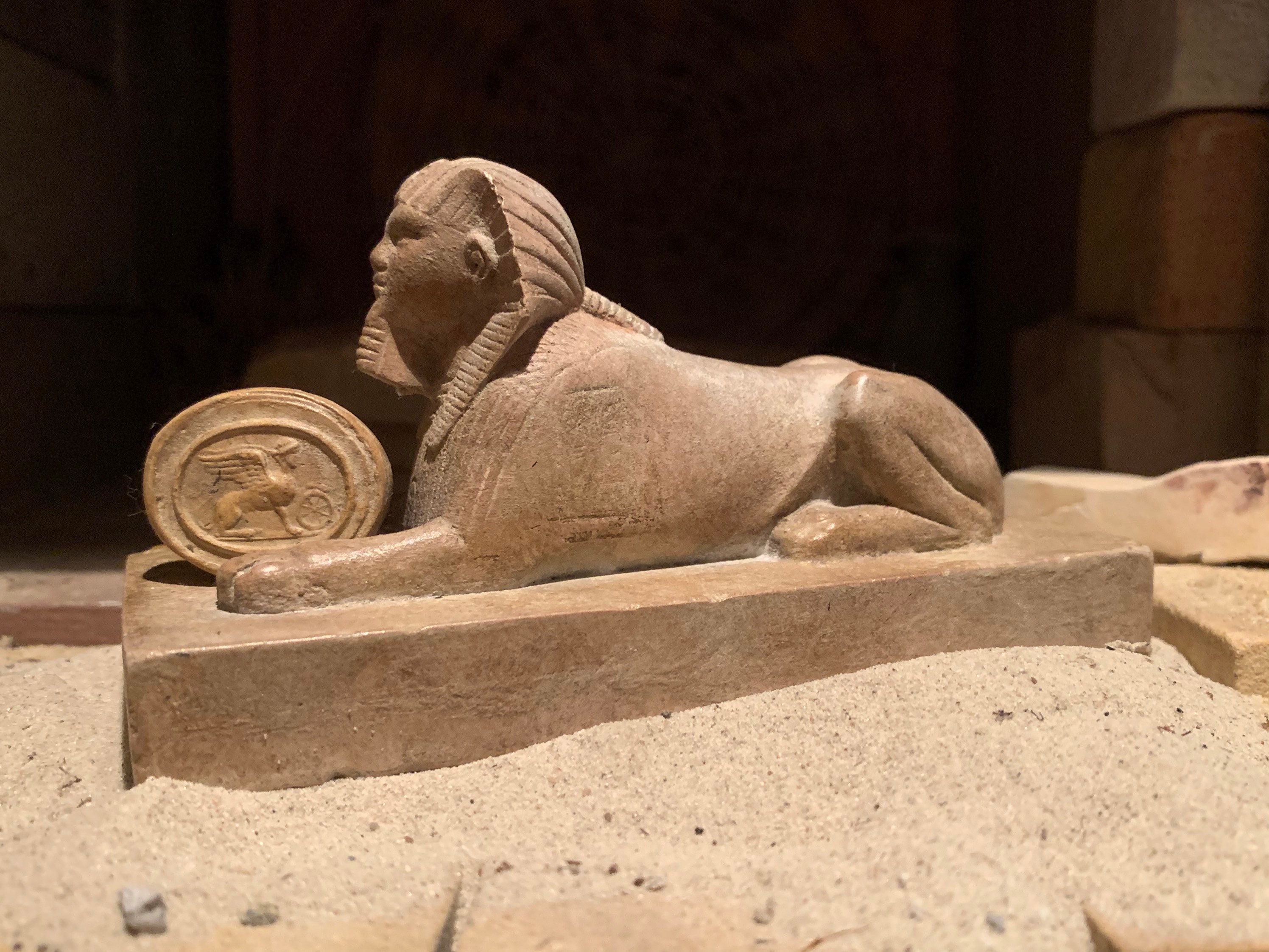 Egyptian Sphinx statue and amulet replica set. Egyptian sculpture and ...