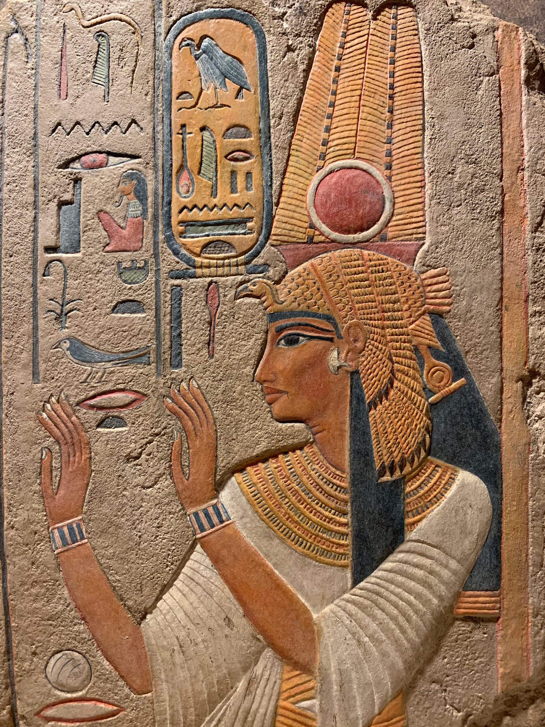 Egyptian art / sculpture - painted relief carving of Queen Nefertari ...