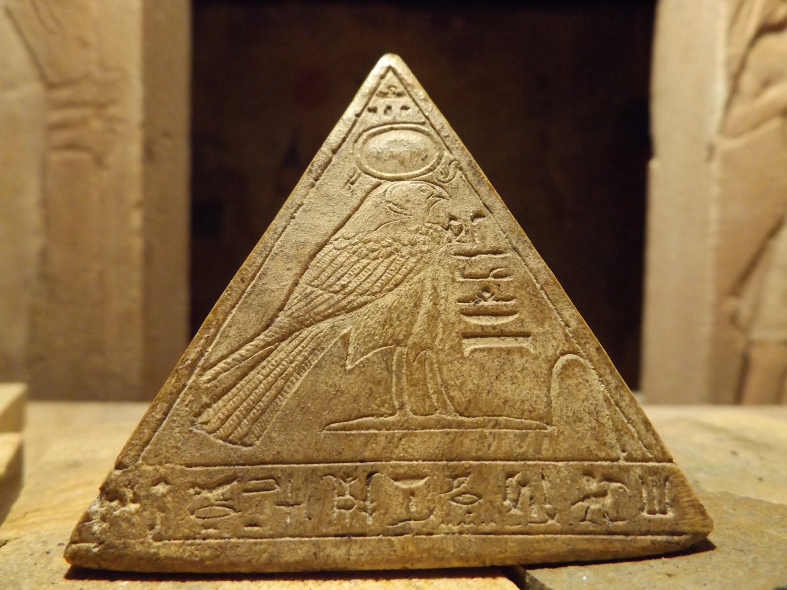 Egyptian Statue Pyramid / Pyramidion Featuring the Sun God Ra and ...