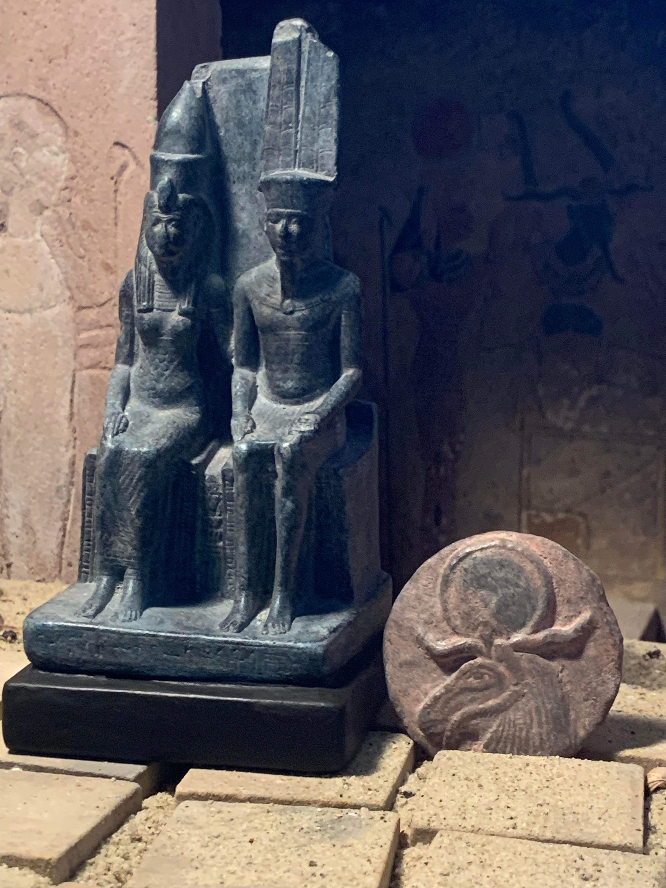 Egyptian museum statue replica of the God Amun & wife Mut. Ancient ...