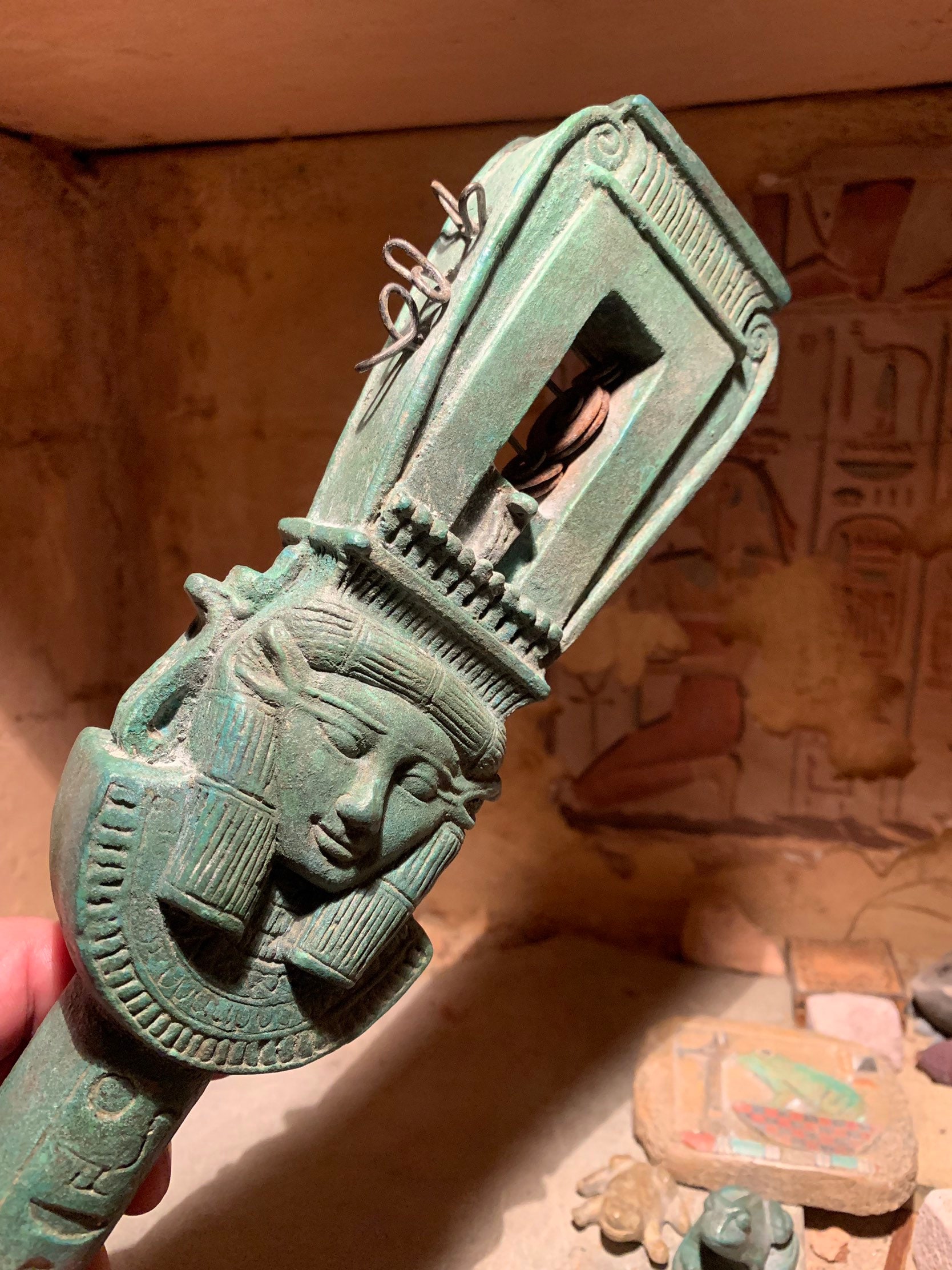 Egyptian temple rattle of Hathor the goddess of love, motherhood and music