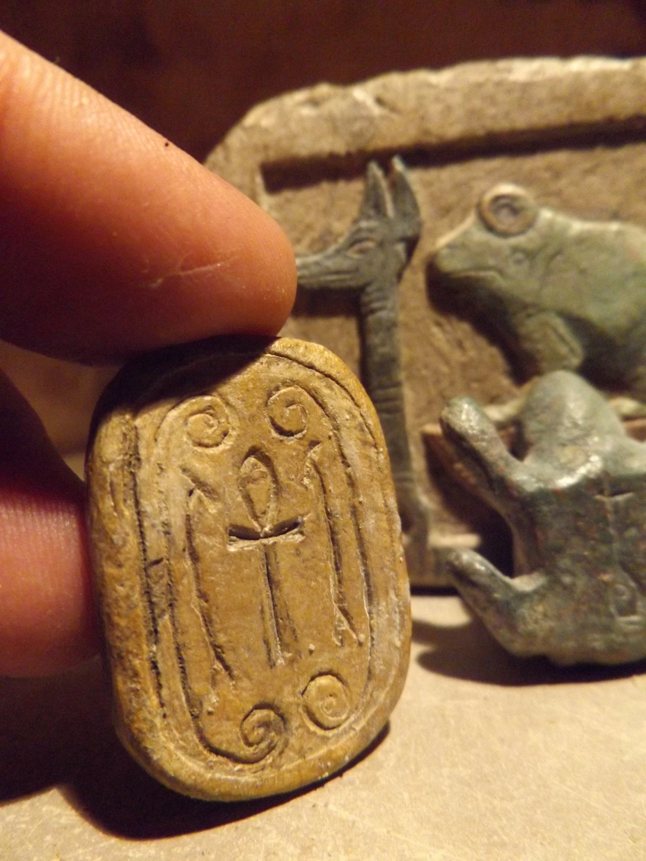 Egyptian art - frog amulet sculptures and a relief of Heket - Hecate a ...