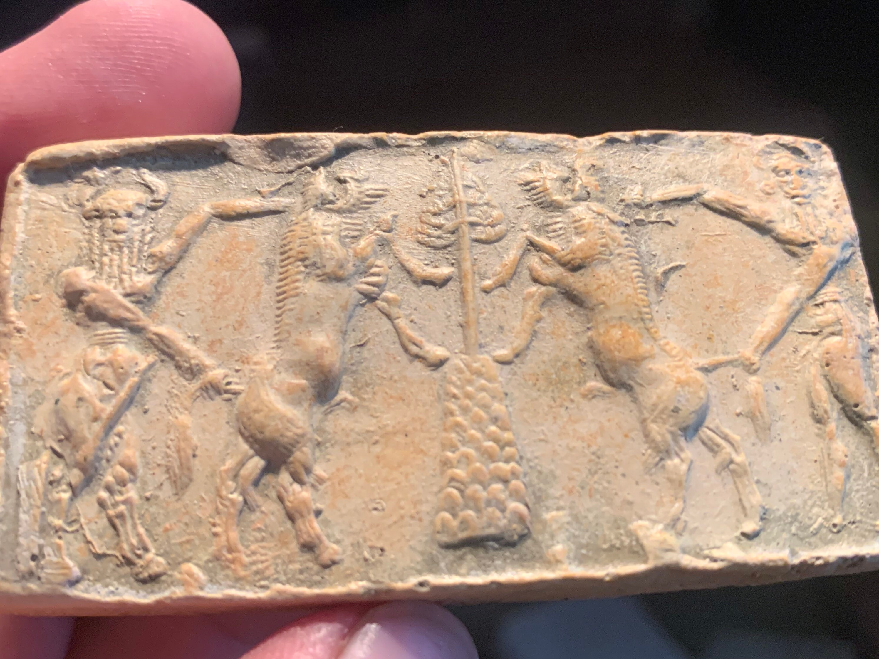 Gilgamesh & bull man Akkadian cylinder seal impression - Mesopotamian ...