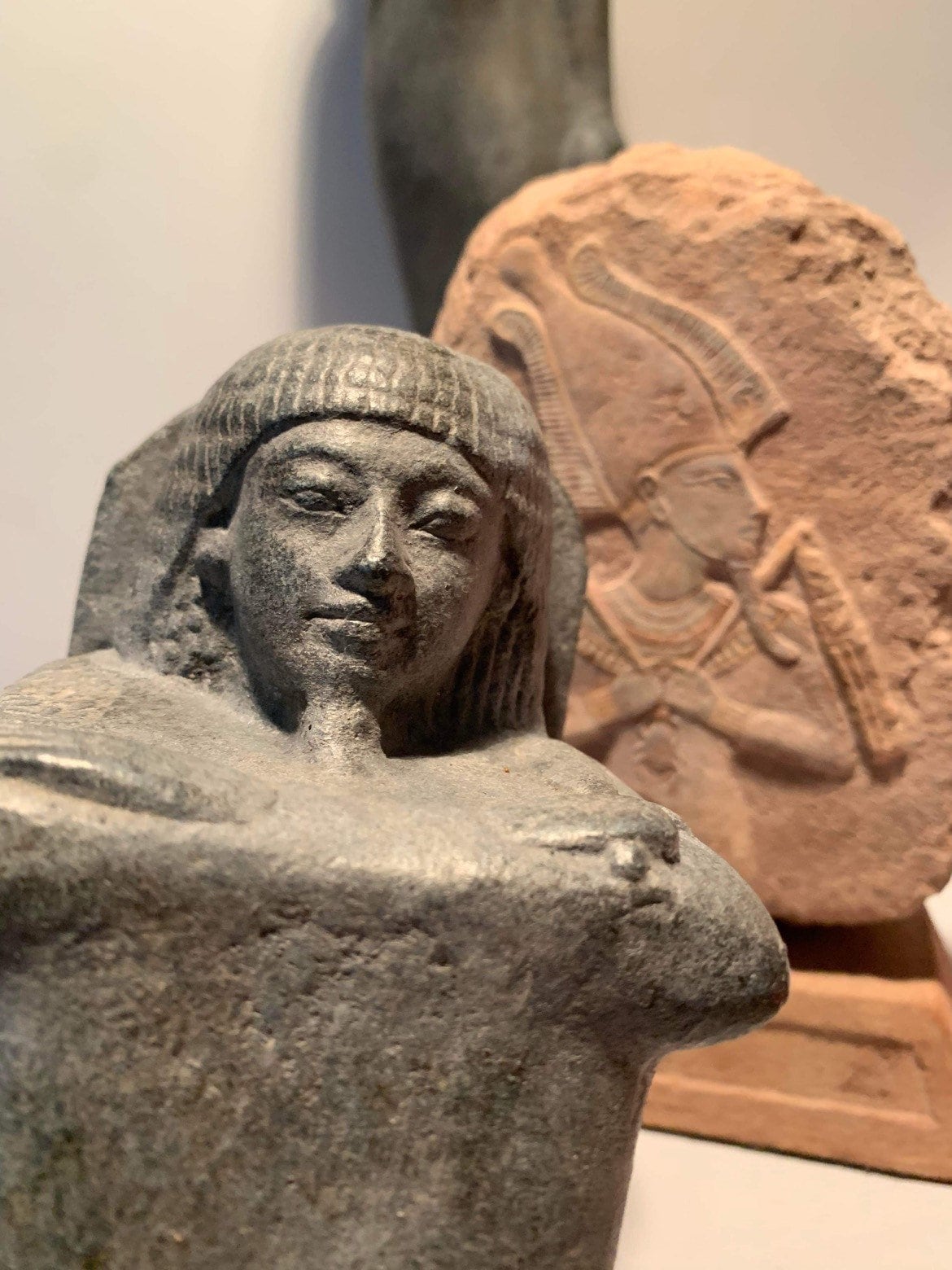 Egyptian block statue - museum replica sculpture. Reign of Horemheb