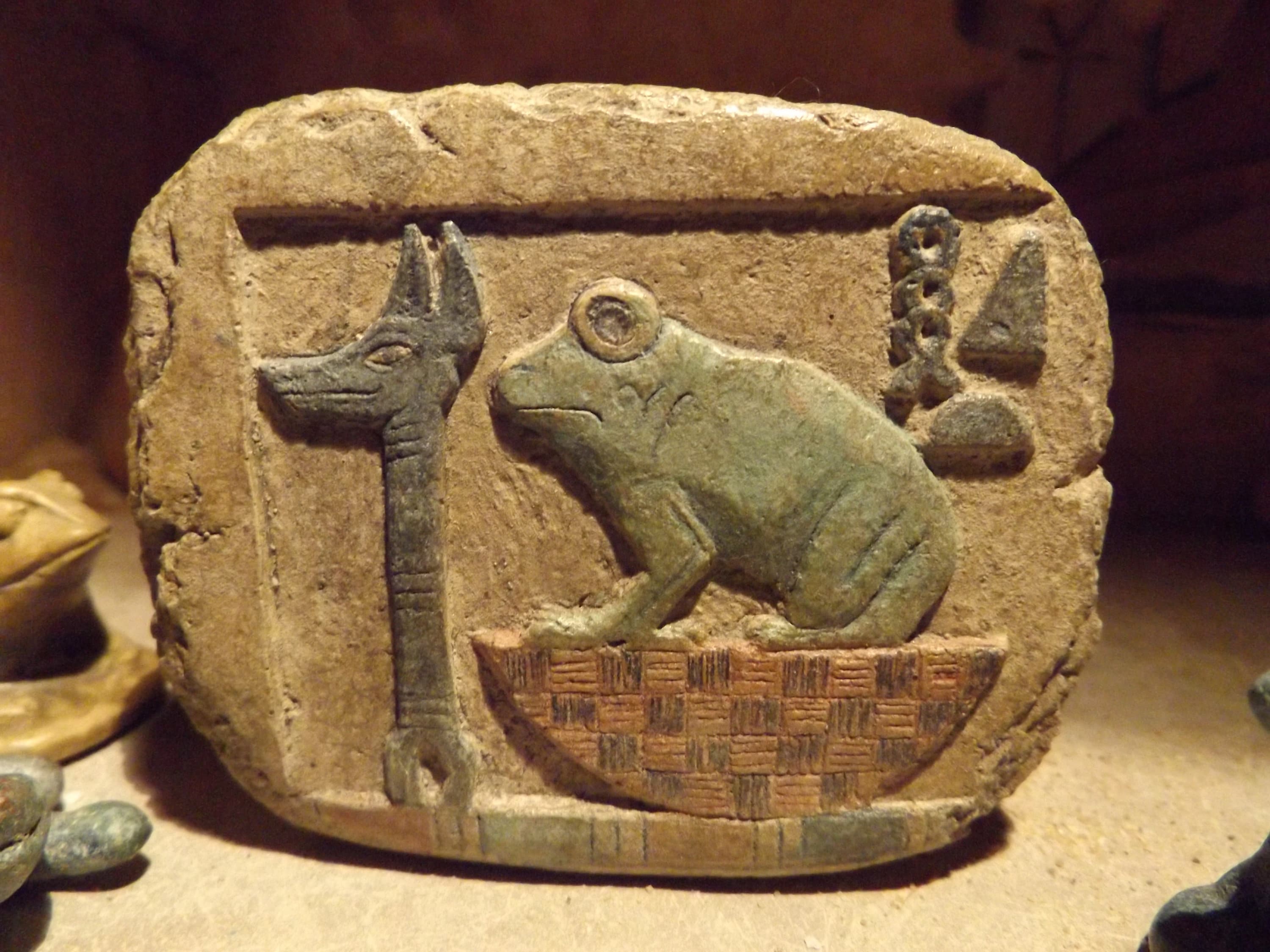 Egyptian art - frog amulet sculptures and a relief of Heket - Hecate a ...