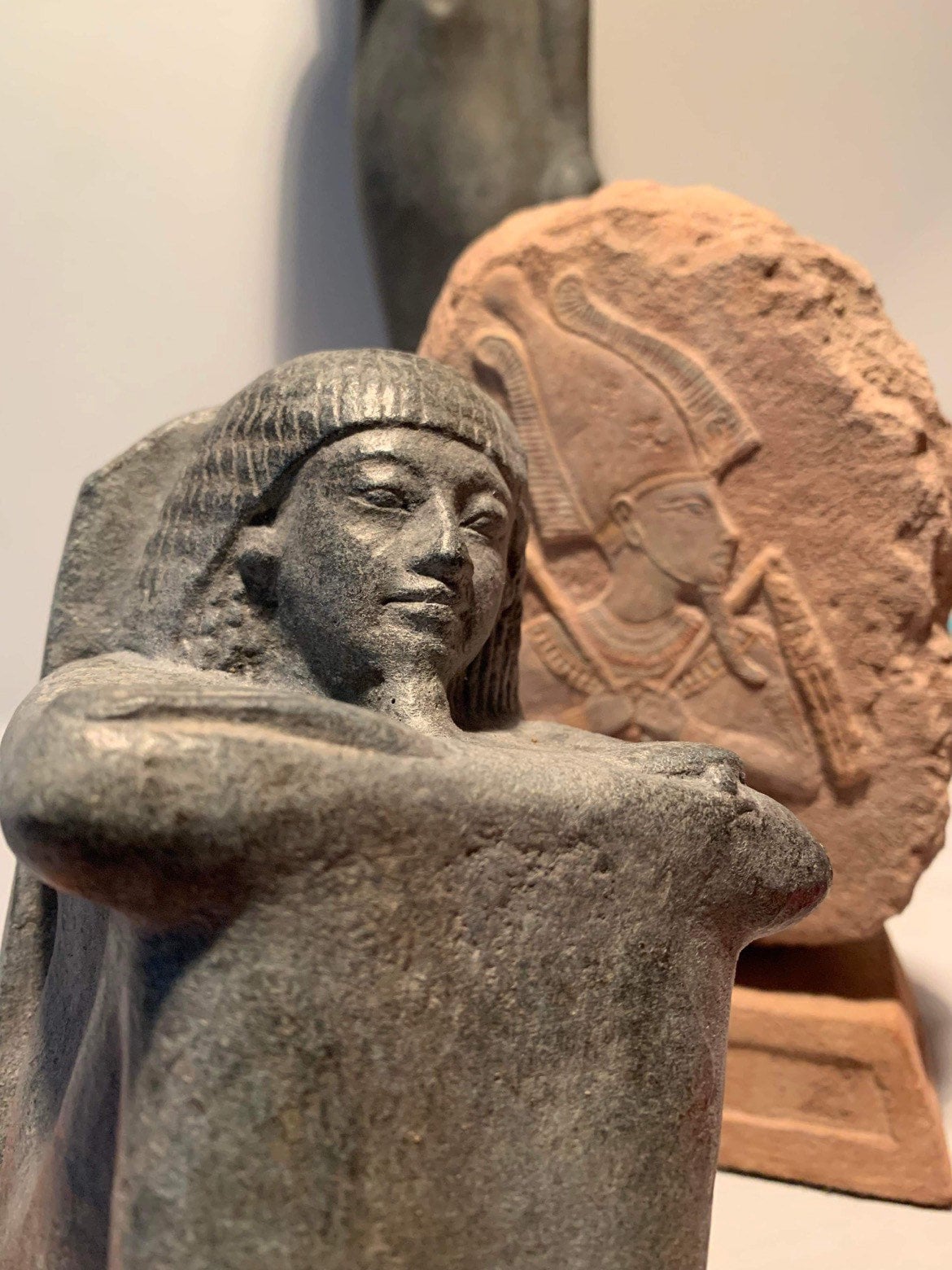 Egyptian block statue - museum replica sculpture. Reign of Horemheb