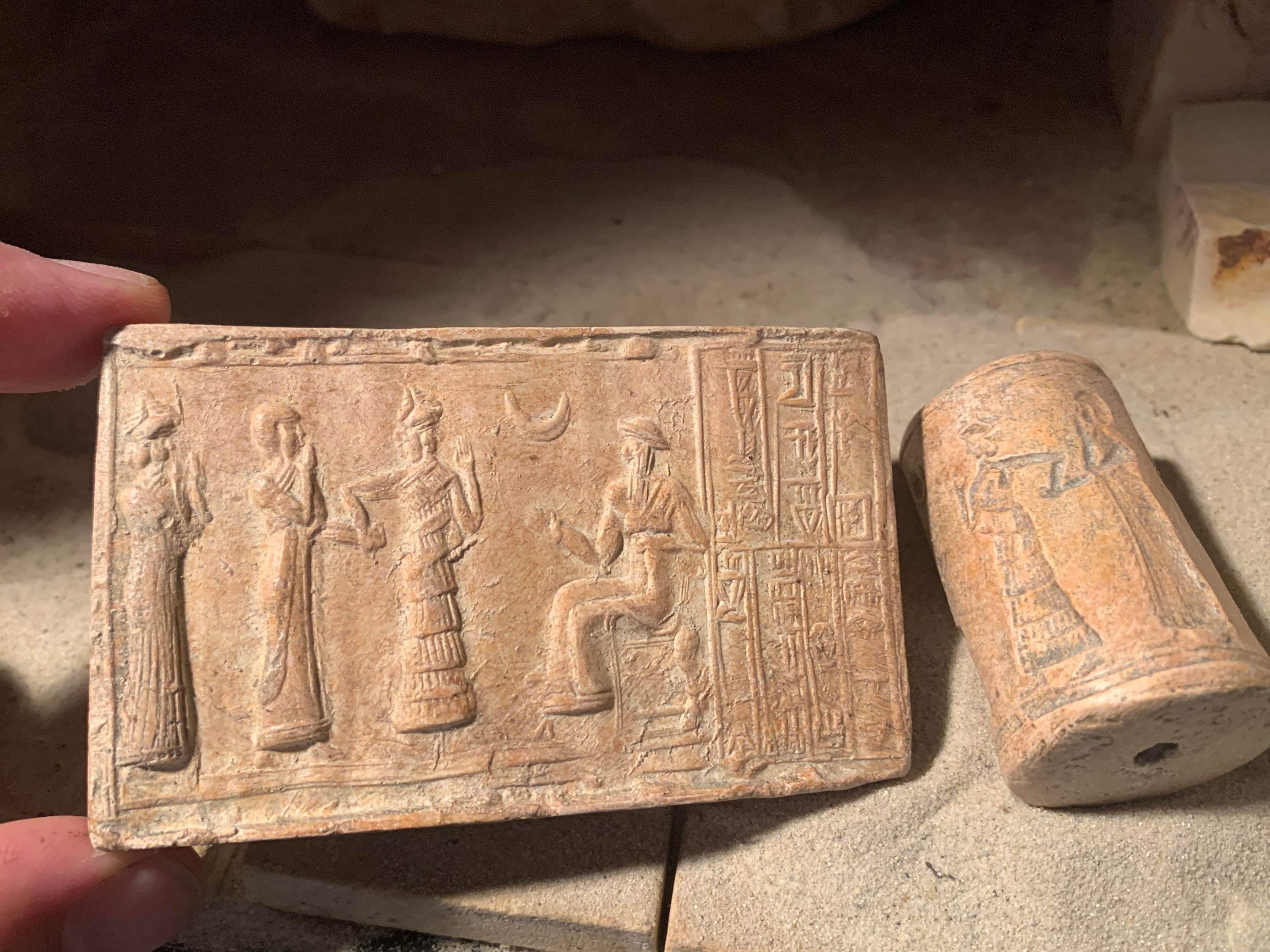 Sumerian cylinder seal of Ur Nammu. Museum replica tablet set ...