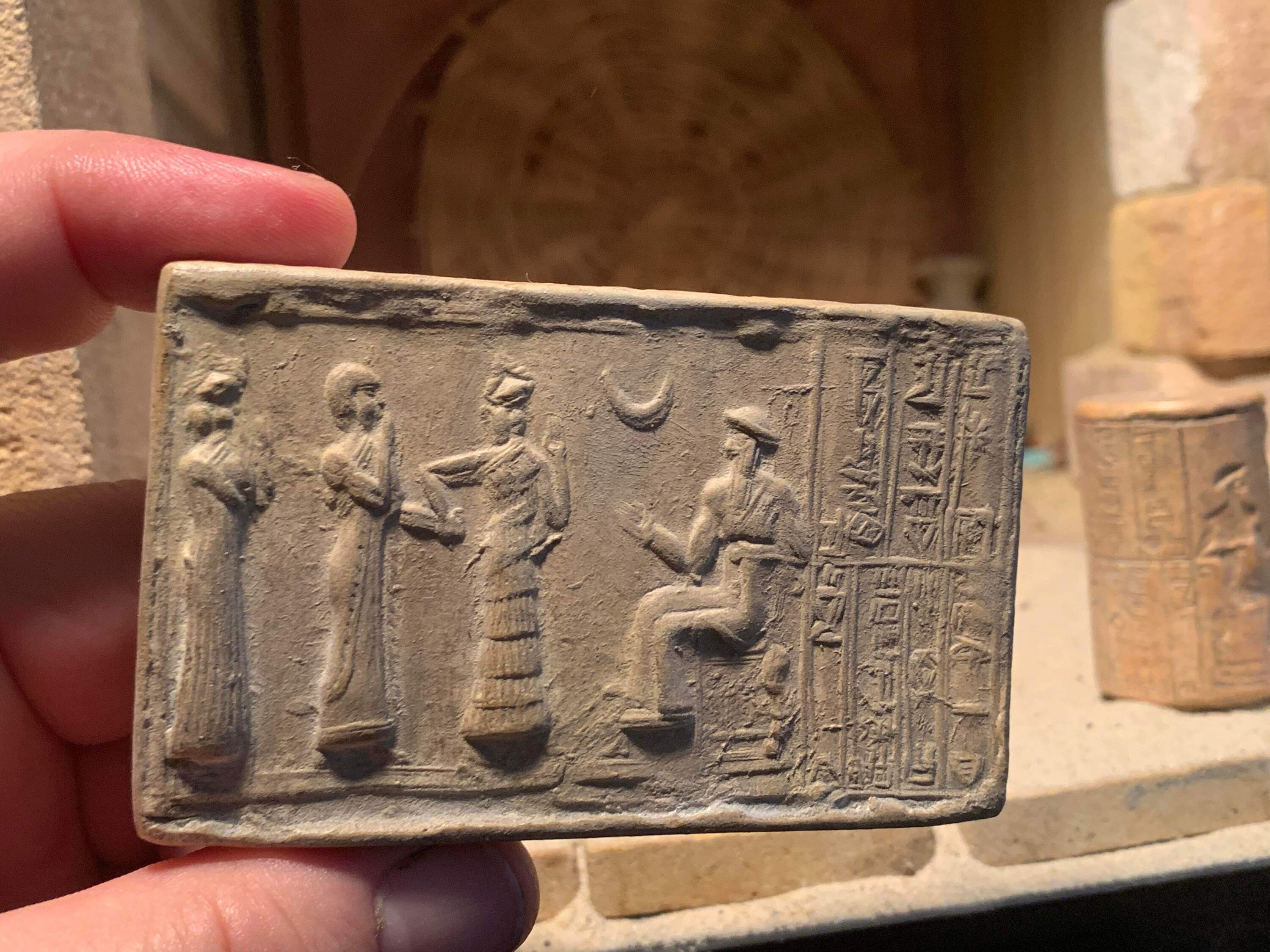 Sumerian cylinder seal of Ur Nammu. Museum replica tablet set ...