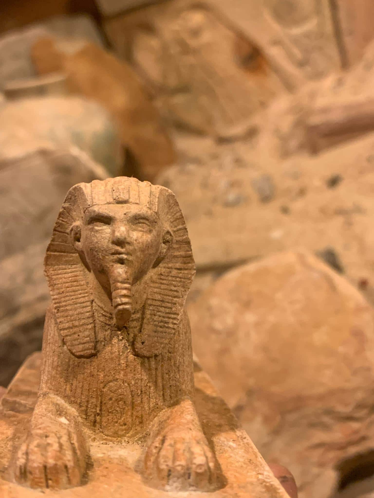 Egyptian Sphinx statue and amulet replica set. Egyptian sculpture and ...