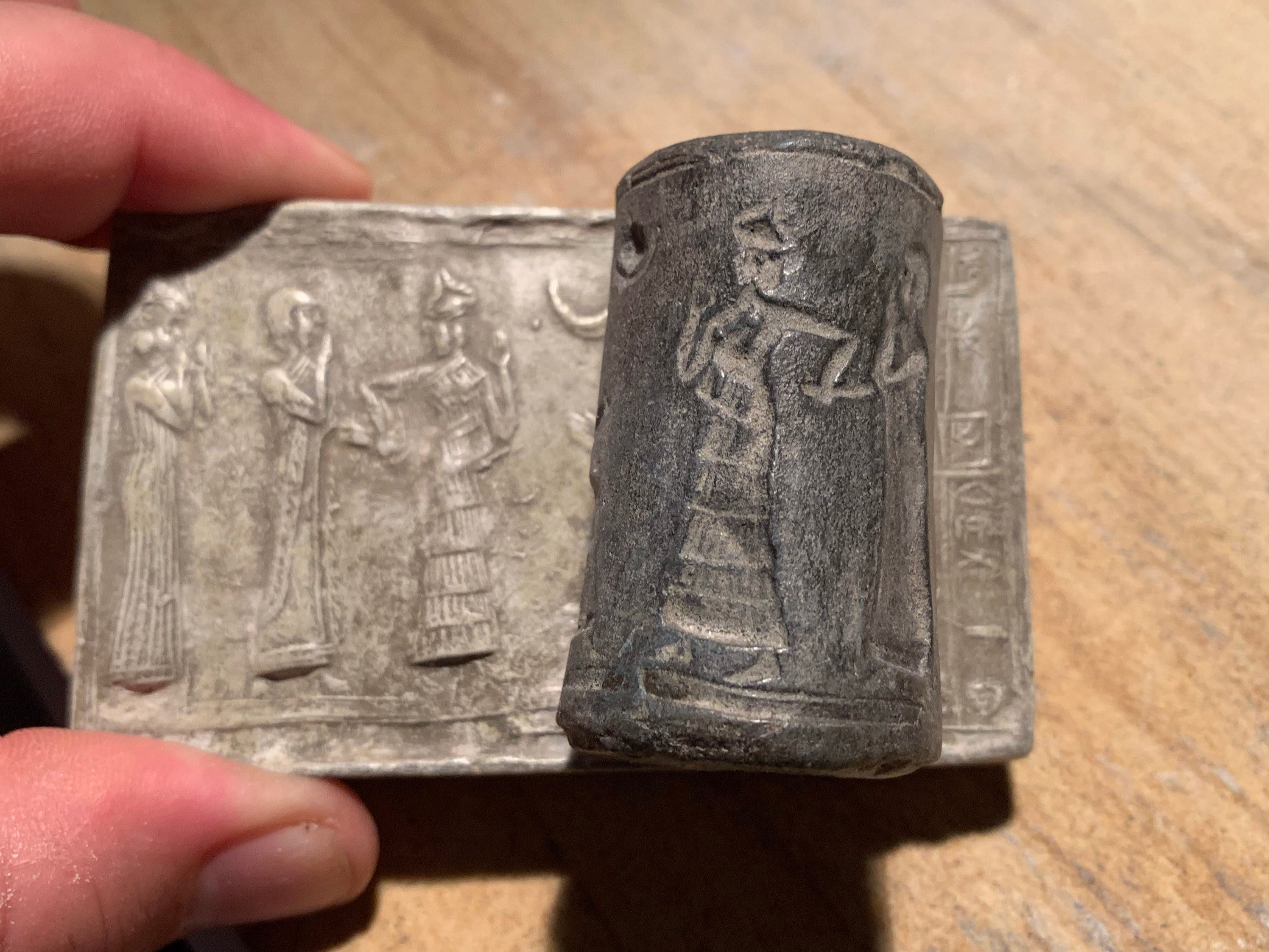 Sumerian cylinder seal of Ur Nammu. Museum replica tablet set ...