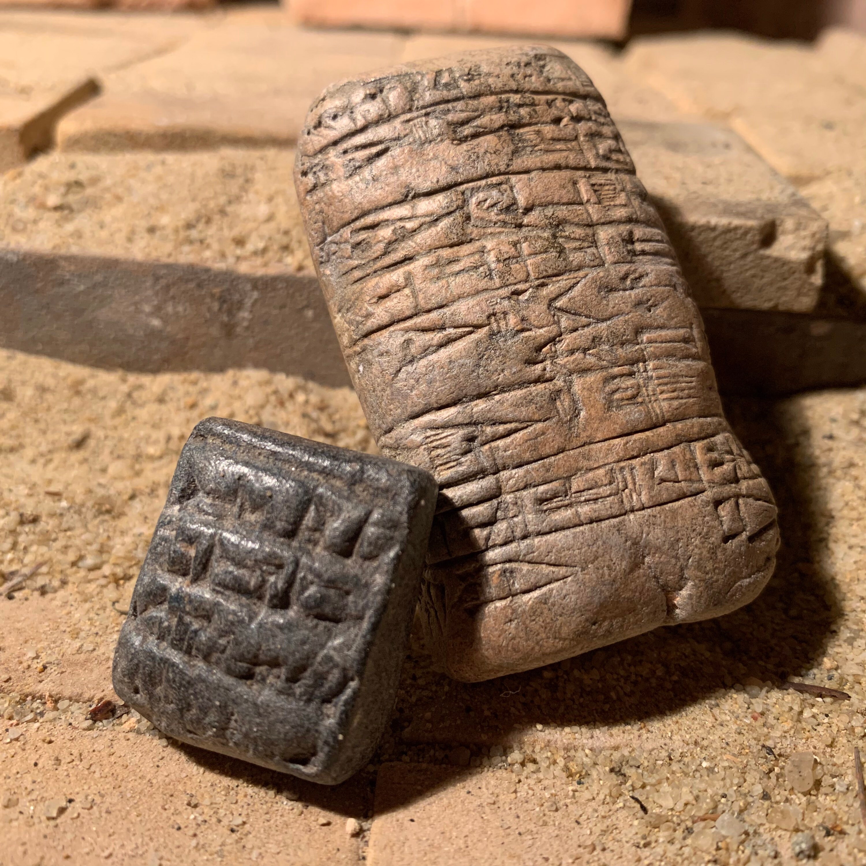 Sumerian cuneiform writing tablets - replica set. Ancient writing of ...