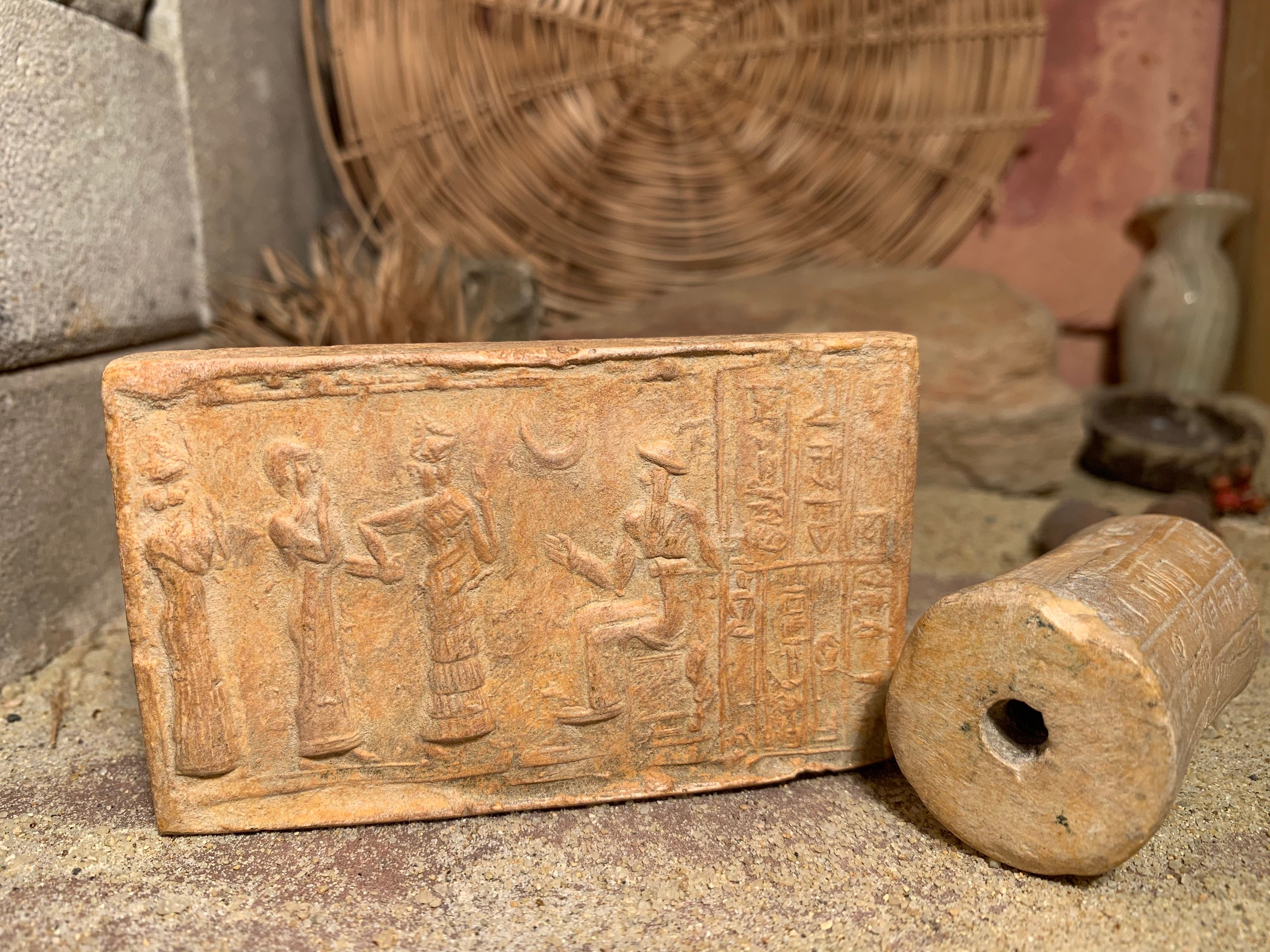 Sumerian cylinder seal of Ur Nammu. Museum replica tablet set ...