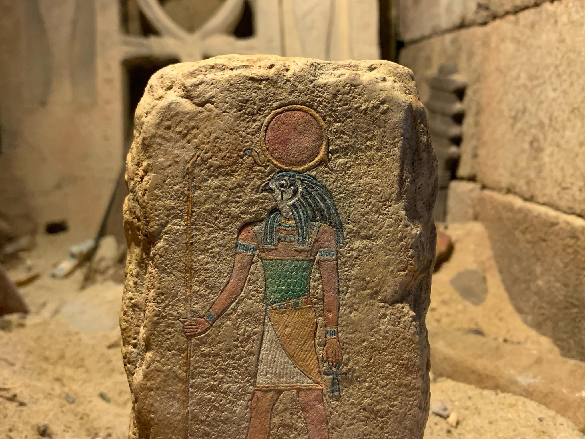 Egyptian art - Ra the sun god painted relief carving