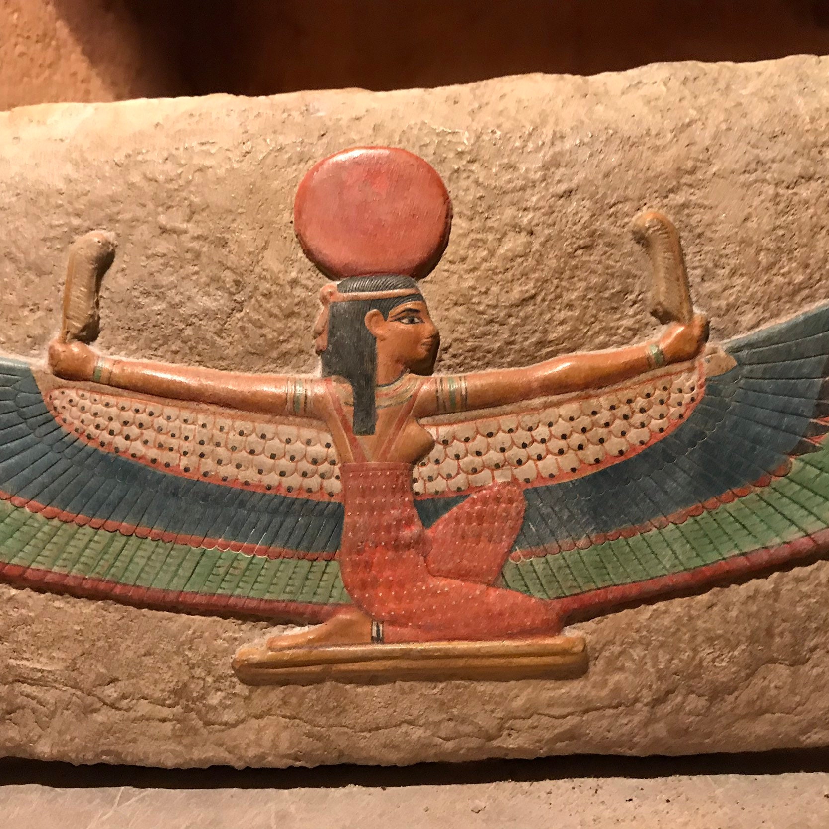 Egyptian art / wall relief sculpture of Maat the Goddess of truth, justice, balance and harmony ...