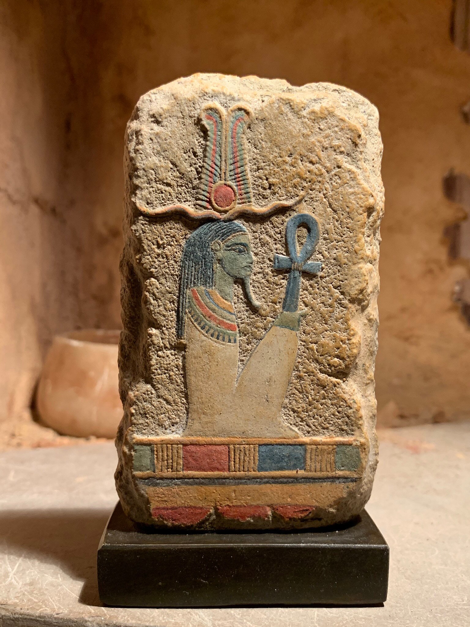 Egyptian art - painted relief sculpture of the God Osiris. Mythology of ...