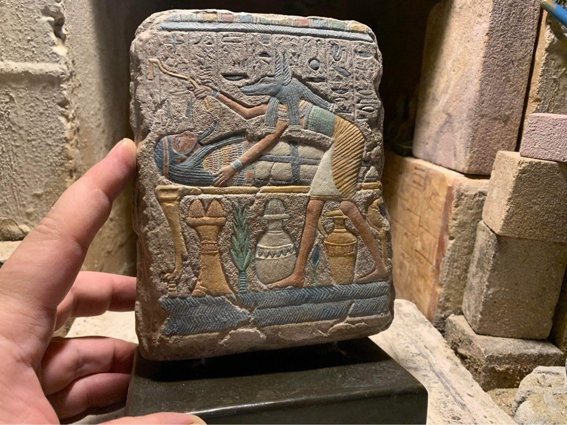 Egyptian art / sculpture - Anubis tending a mummy - opening of the ...