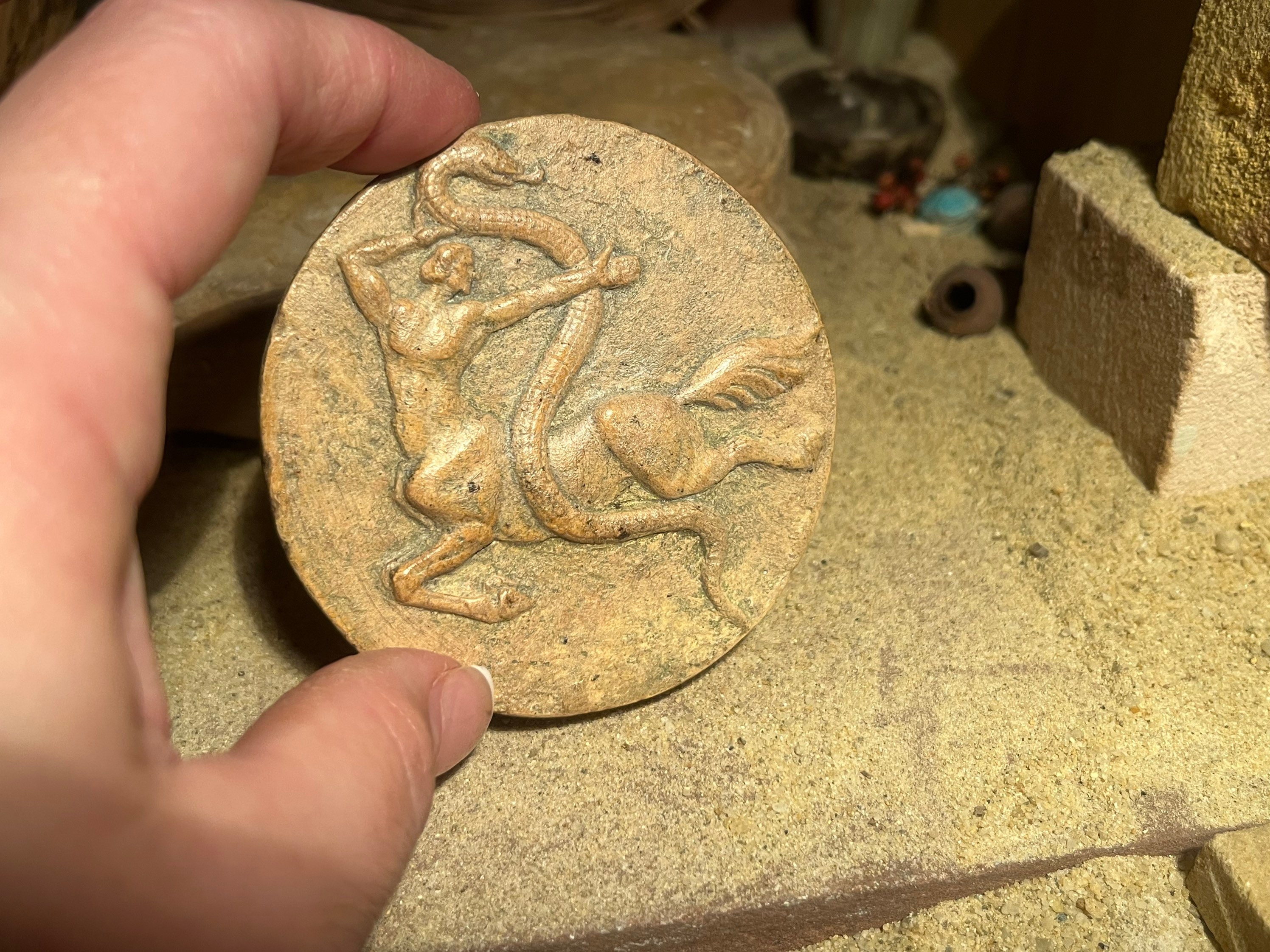 Centaur and serpent / snake - Greek / Roman mythology - relief amulet