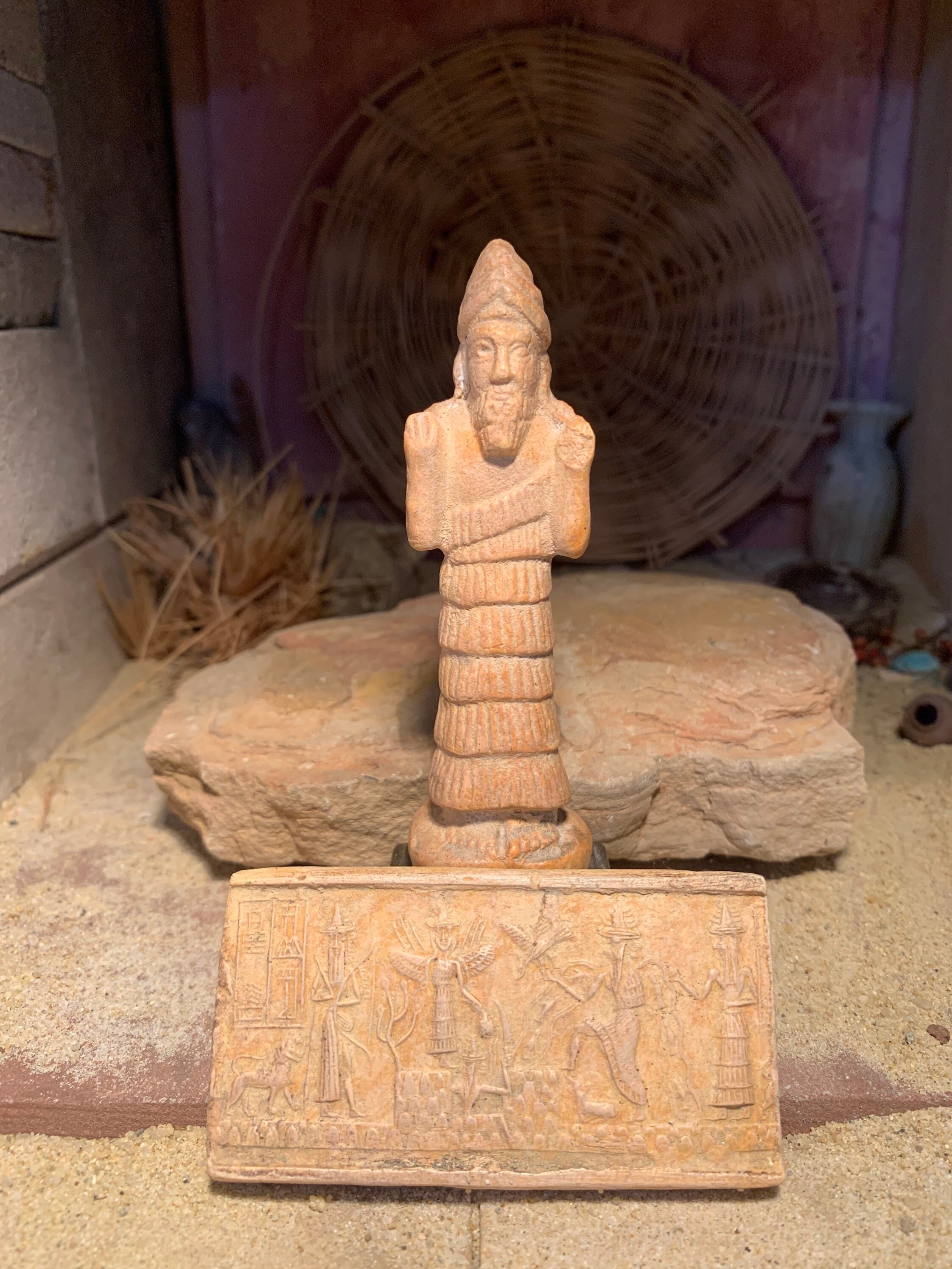 Sumerian statue and seal impression replica. Enki, Ishtar, Shamash ...