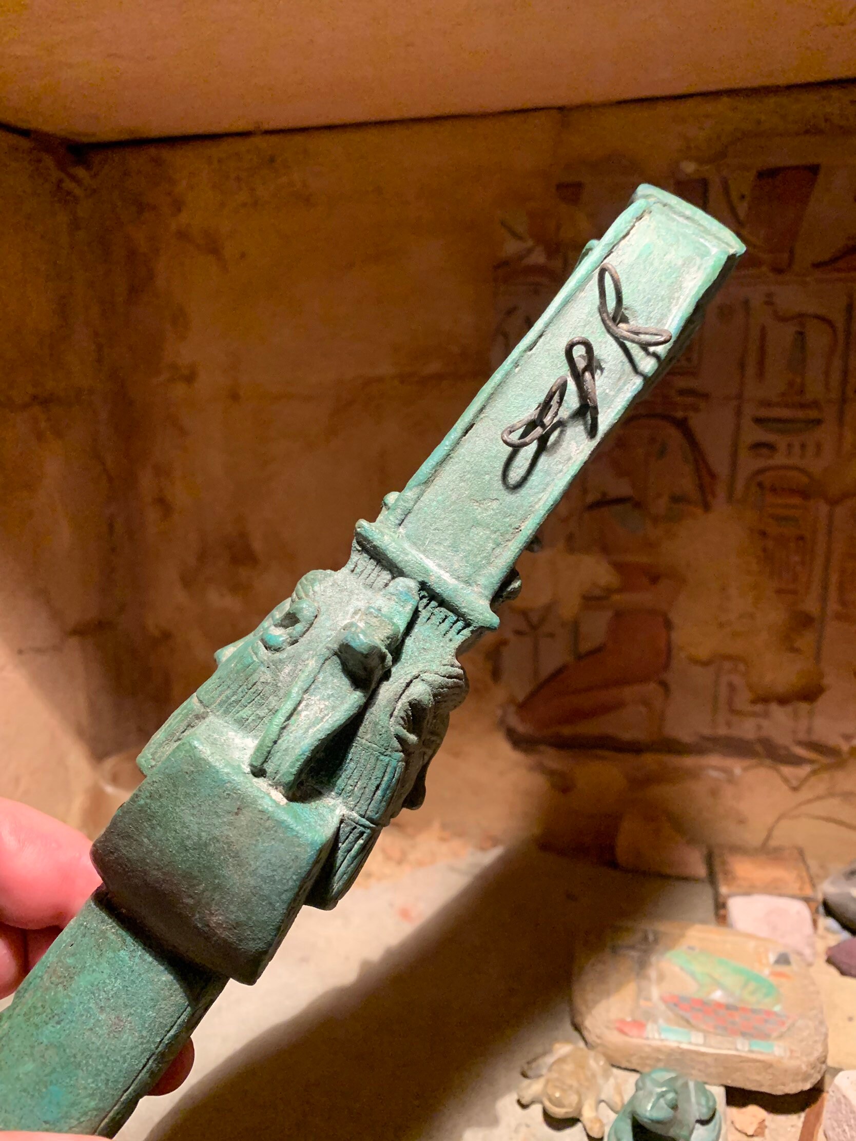 Egyptian temple rattle of Hathor the goddess of love, motherhood and music