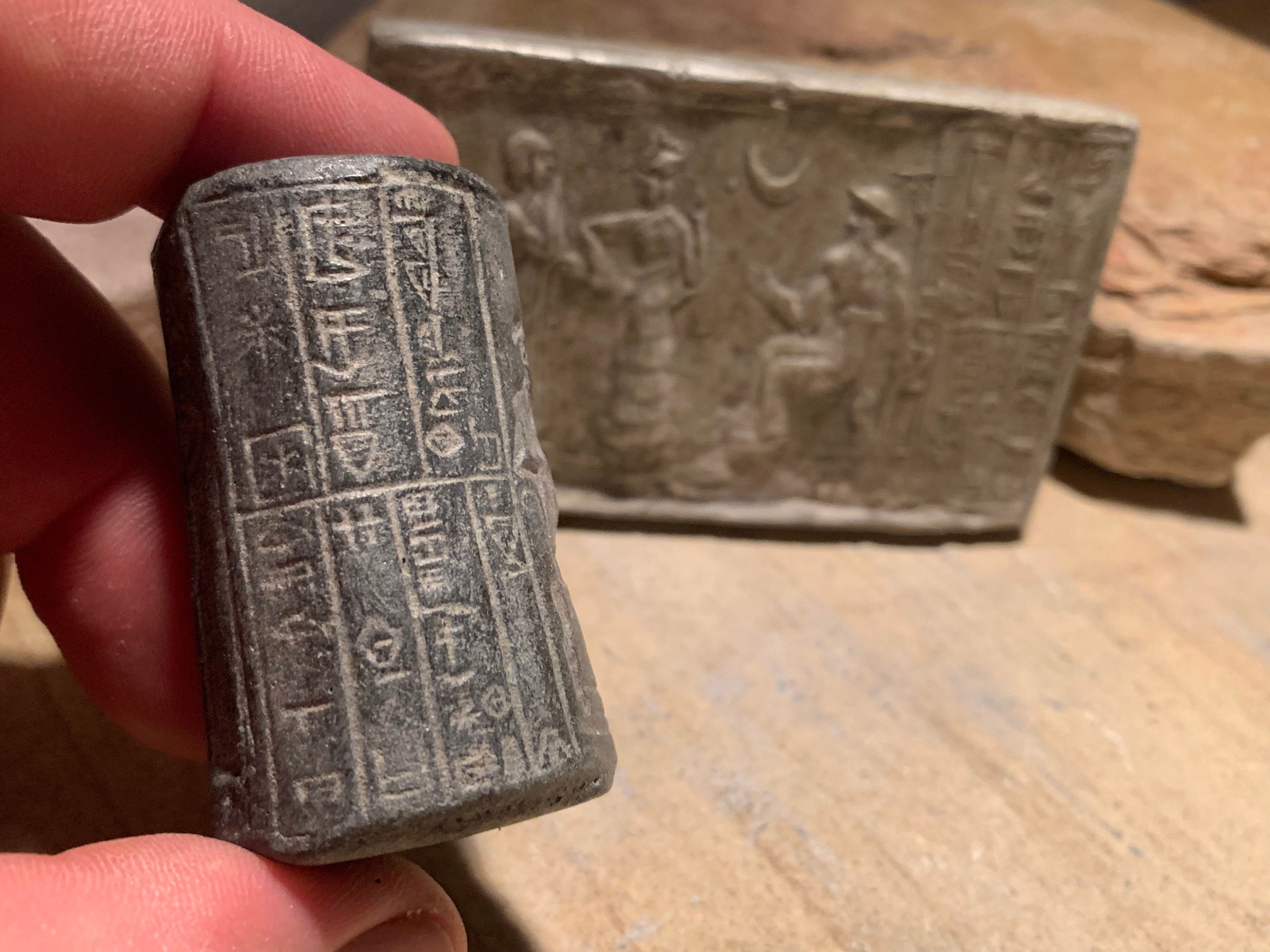 Sumerian cylinder seal of Ur Nammu. Museum replica tablet set ...
