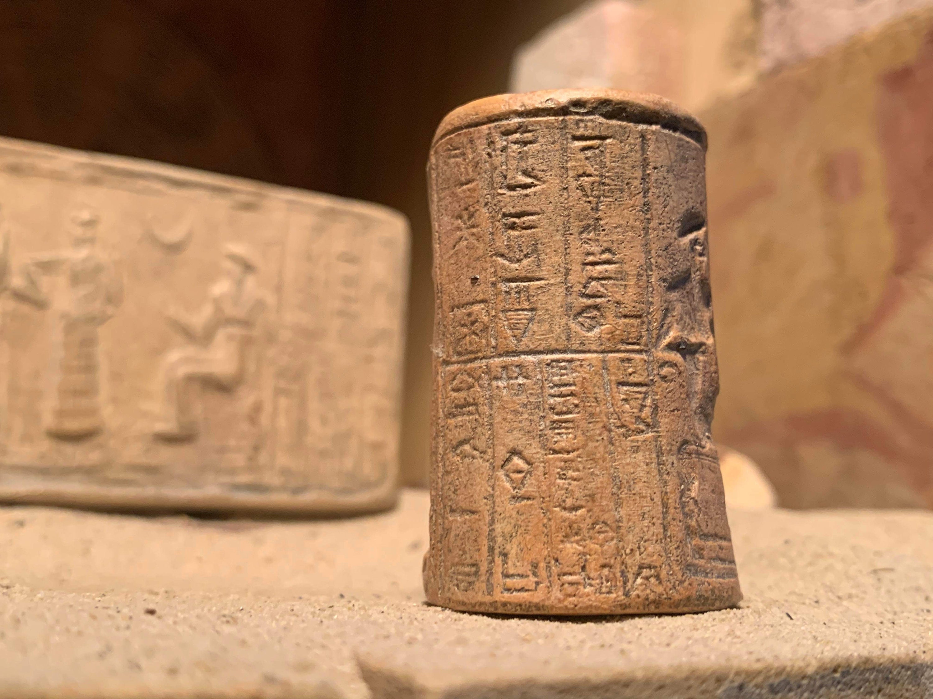 Sumerian cylinder seal of Ur Nammu. Museum replica tablet set ...