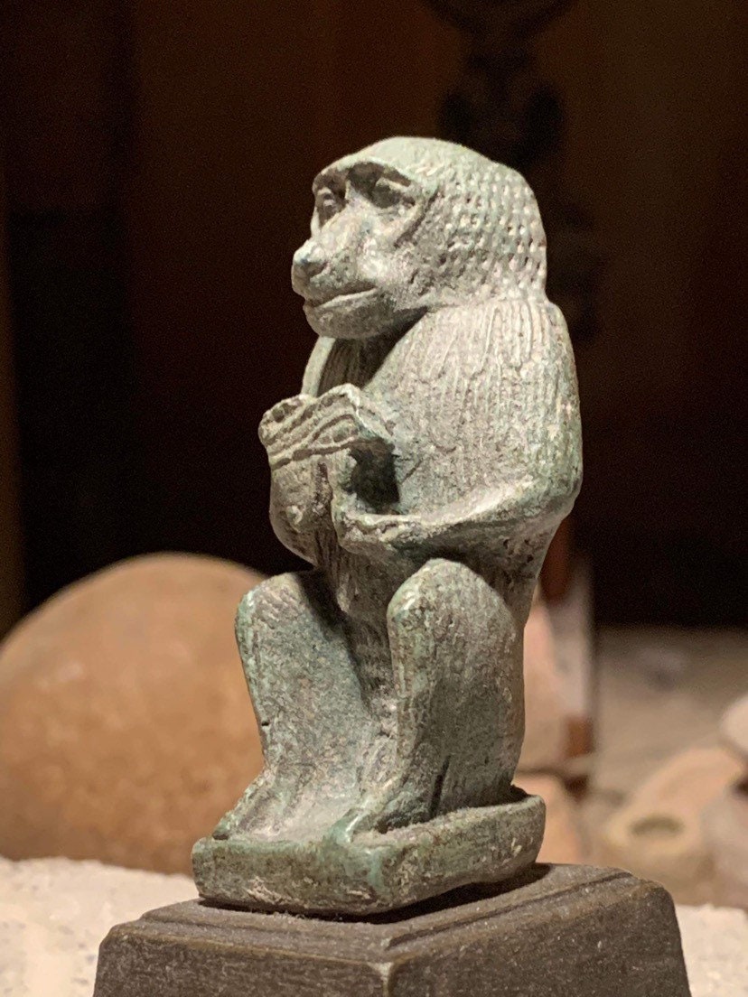 Egyptian statue of Thoth - God of writing, wisdom, records. Baboon form ...