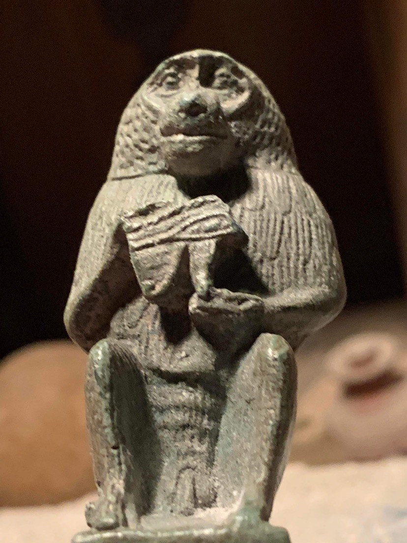 Egyptian statue of Thoth - God of writing, wisdom, records. Baboon form ...