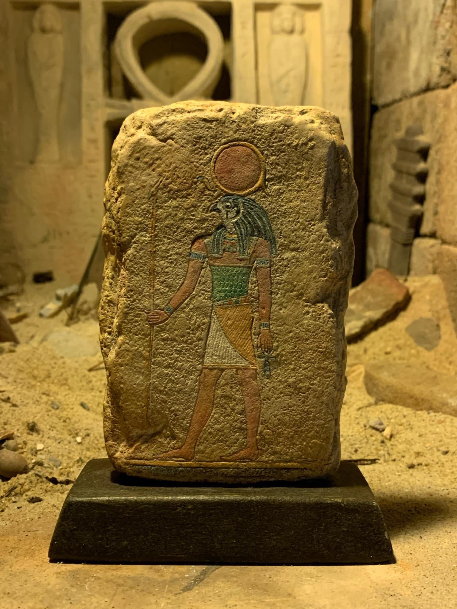 Egyptian art - Ra the sun god painted relief carving