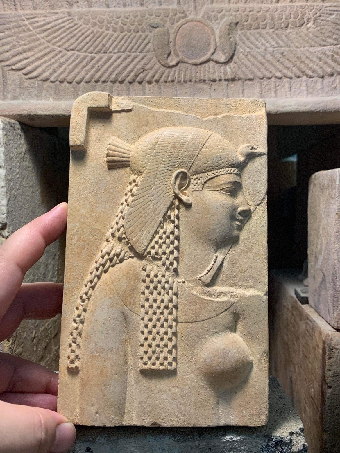 Egyptian art - Cleopatra dressed as the Goddess Isis - Relief sculpture ...