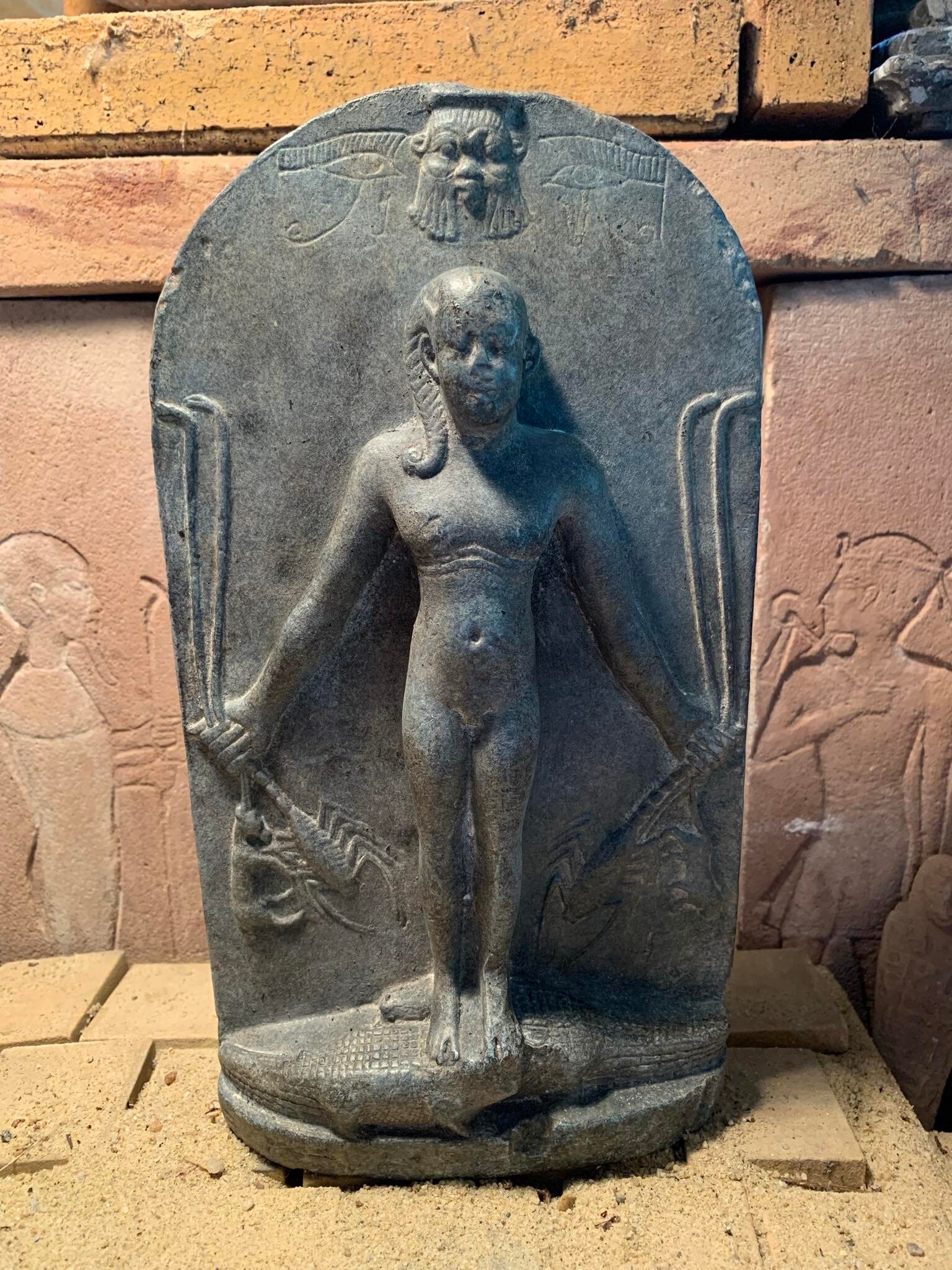 Egyptian statue / cippus - A magical stela featuring Horus the saviour ...