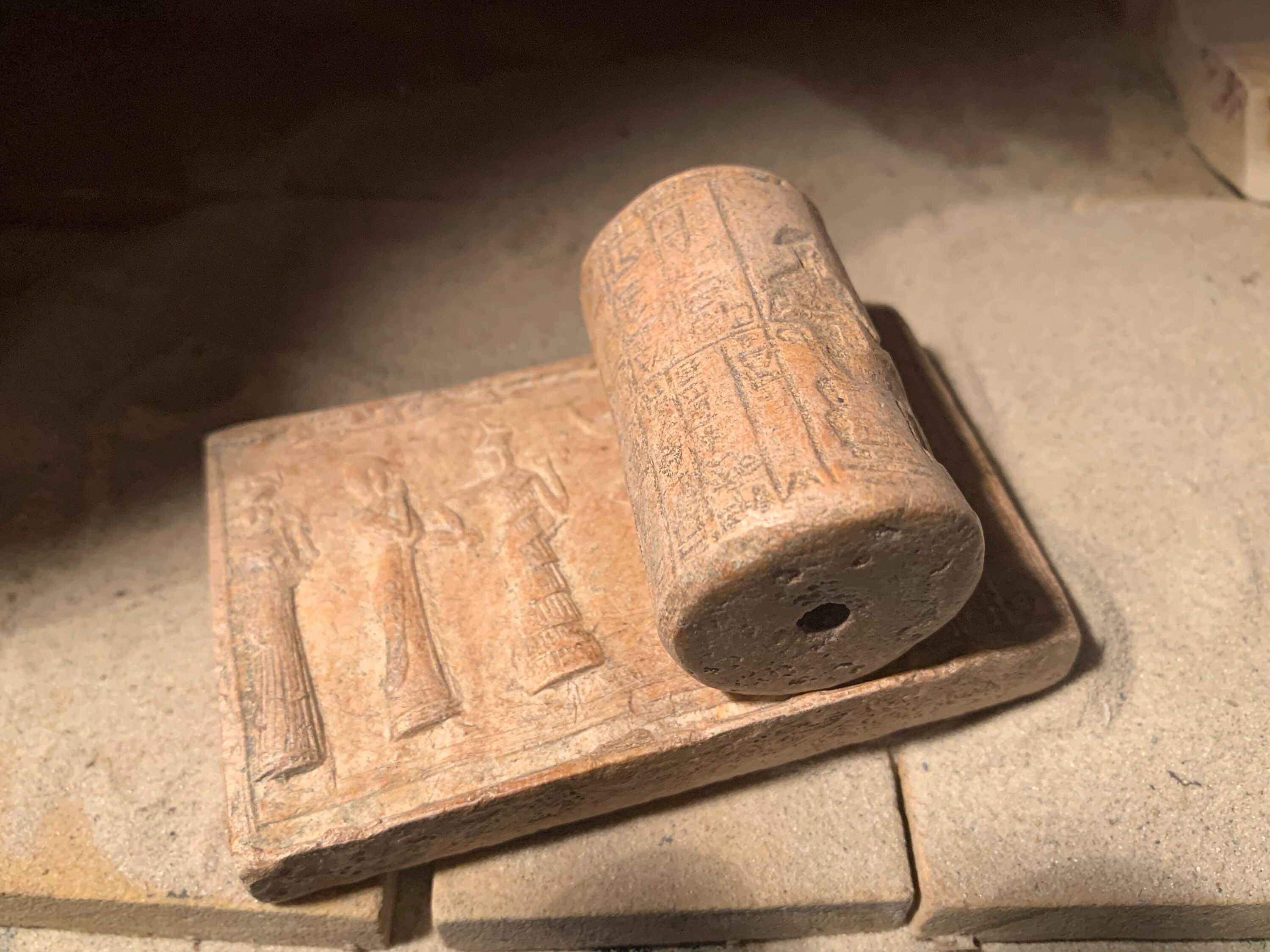 Sumerian cylinder seal of Ur Nammu. Museum replica tablet set ...