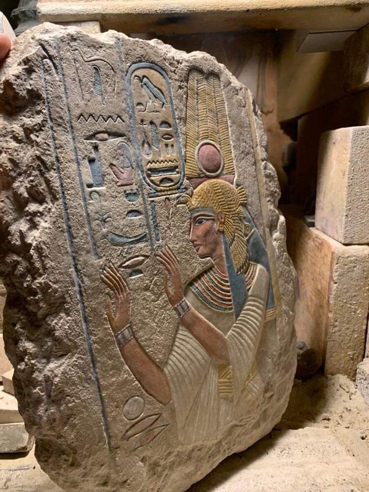 Egyptian art / sculpture - painted relief carving of Queen Nefertari ...