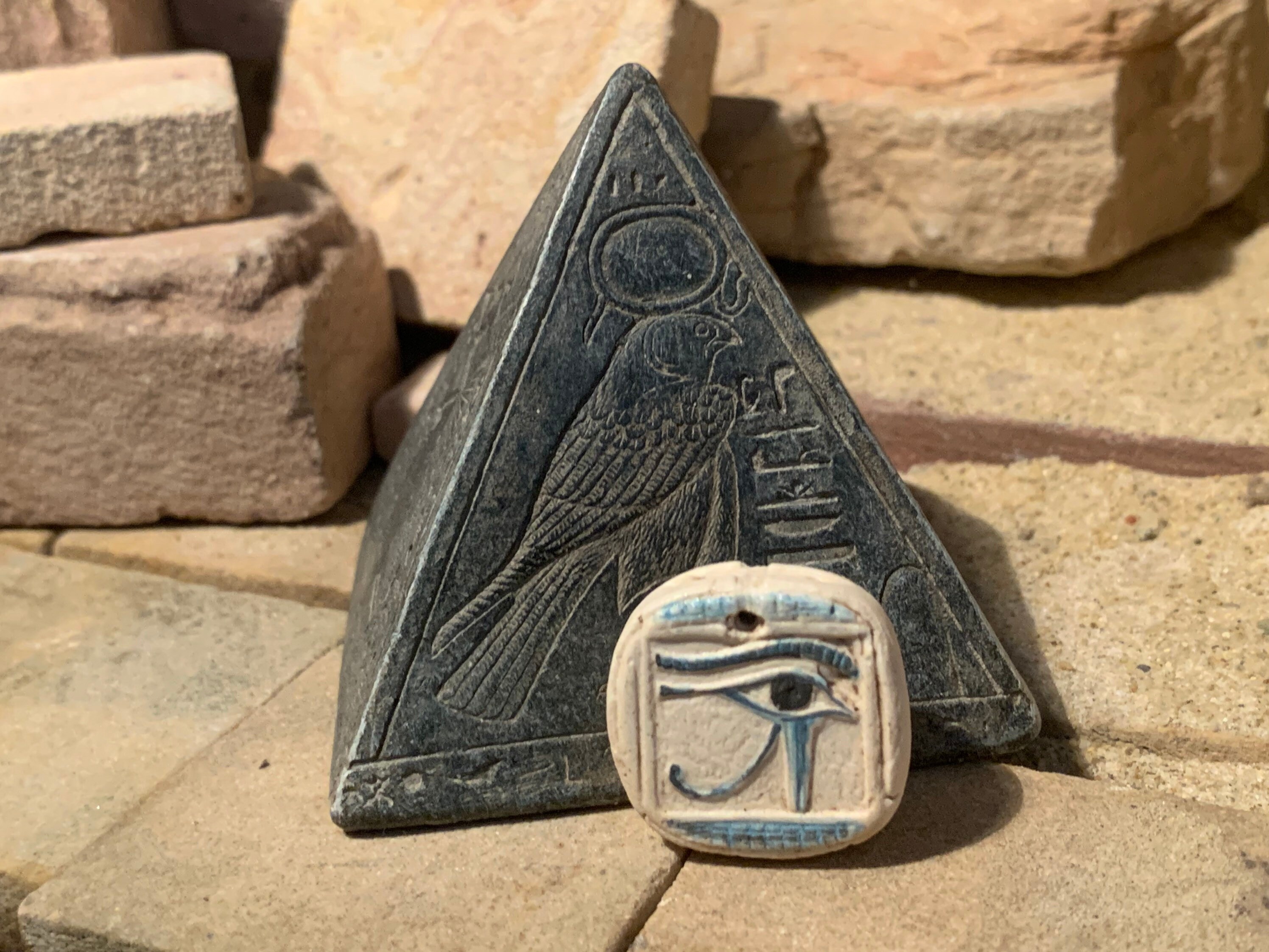 Egyptian pyramid of Ra and eye of Horus necklace amulet