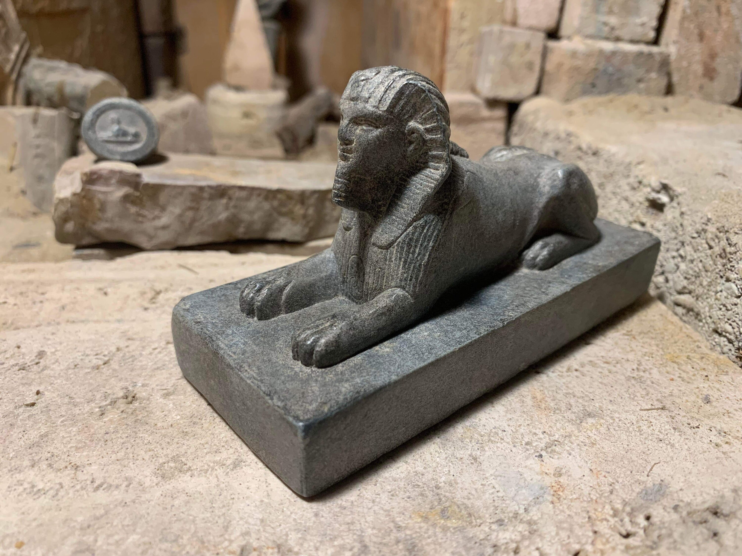 Egyptian Sphinx statue and amulet replica set. Egyptian sculpture and ...