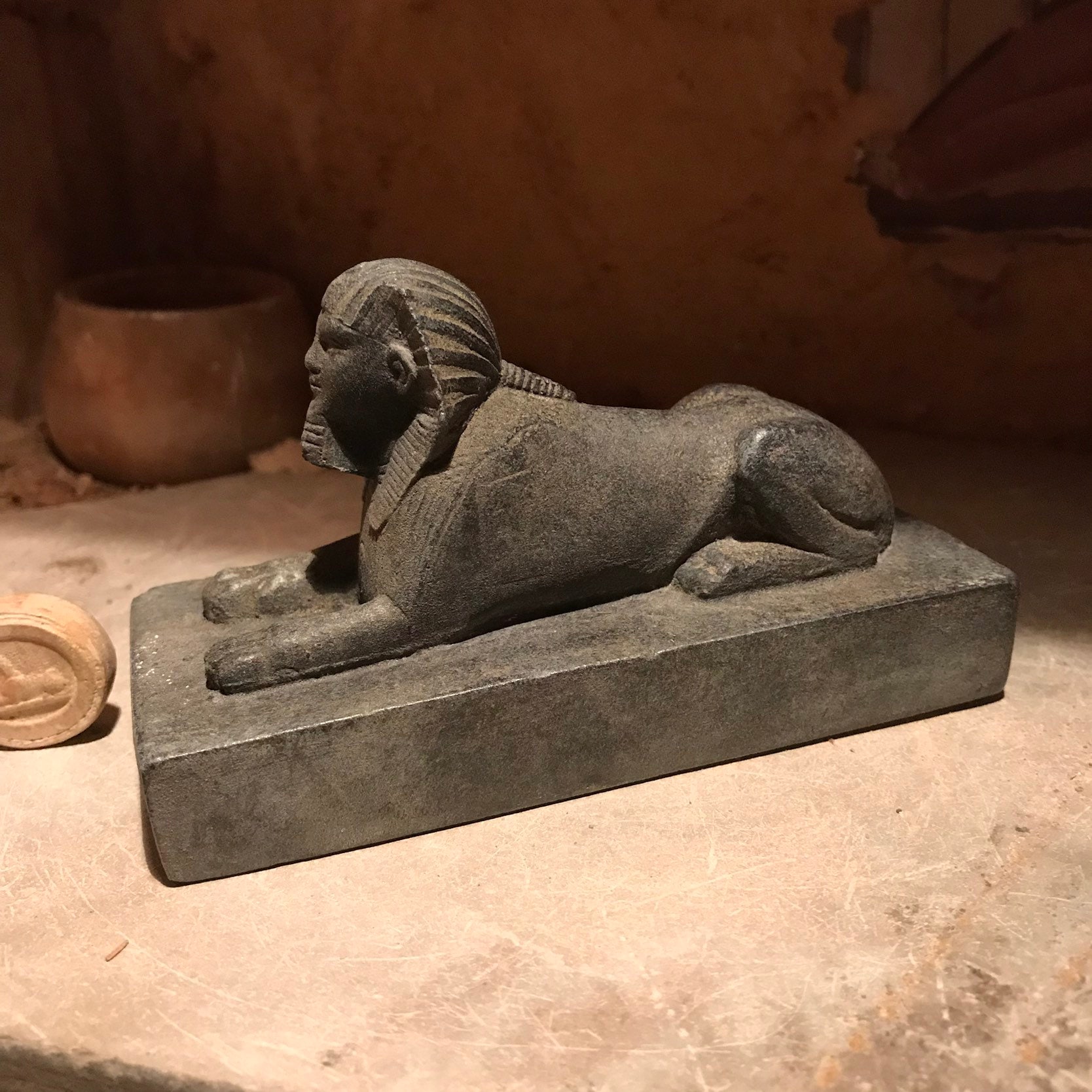 Egyptian Sphinx statue and amulet replica set. Egyptian sculpture and ...