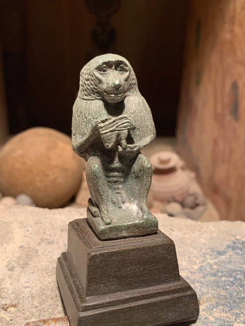 Egyptian statue of Thoth - God of writing, wisdom, records. Baboon form ...